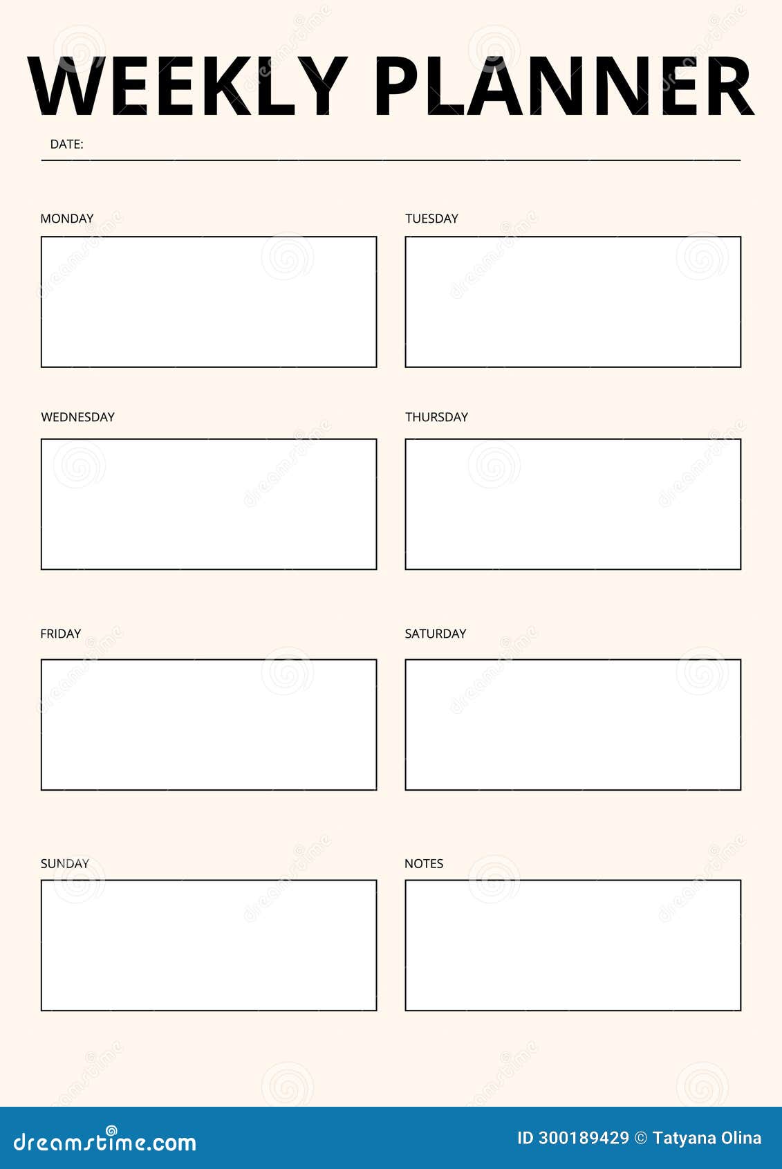 Weekly Planner Notebook Page. Modern Business Organizer with Notes and ...