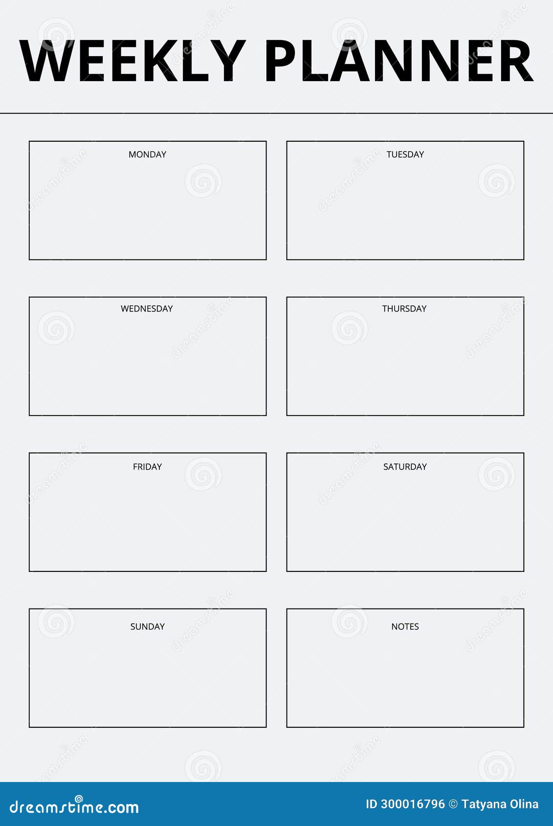 Weekly Planner Notebook Page. Modern Business Organizer with Notes and ...