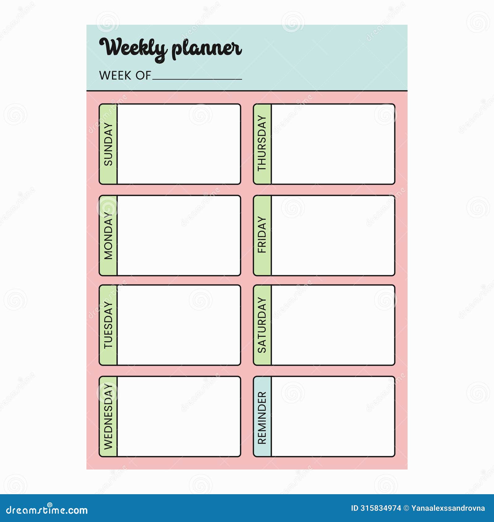 Weekly Planner Page with Reminders. Weekly Notes Page. Vector ...