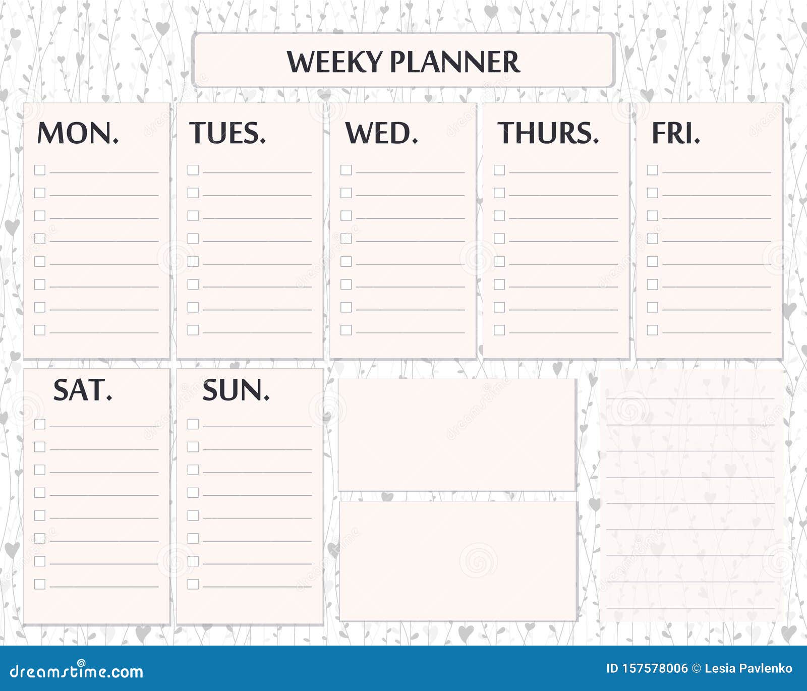 Weekly Planner Page Template Design. Cute Page for Everyday Plans and ...