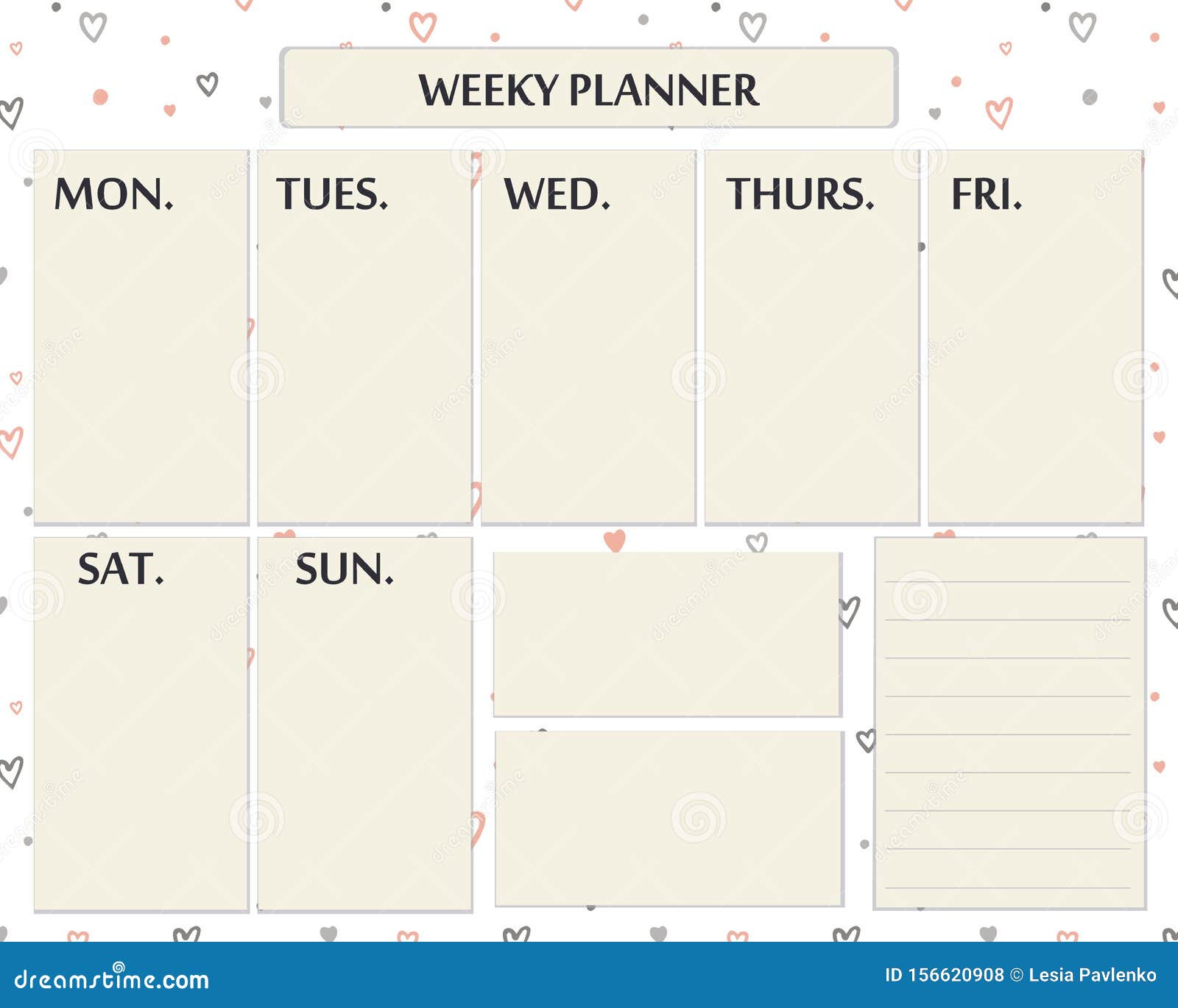 Weekly Planner. Cute Page for Everyday Plans and Notes. Vector Page ...