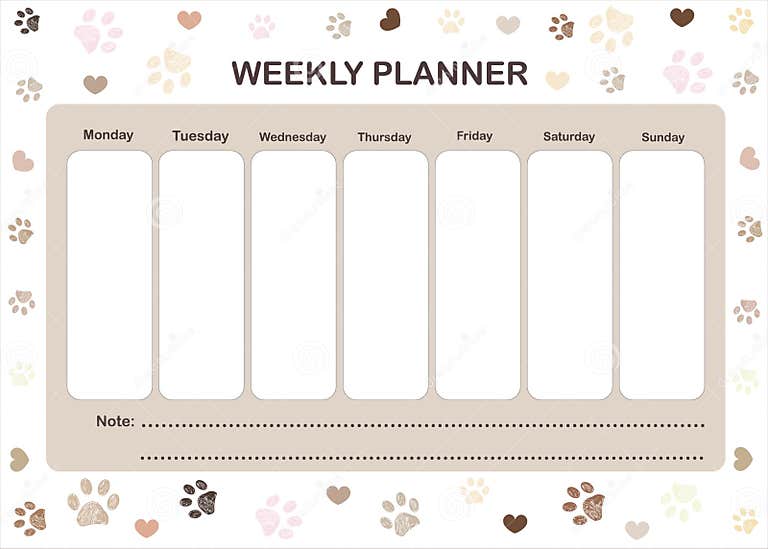 Weekly Planner with Paw Prints Stock Vector - Illustration of business, planner: 308307837