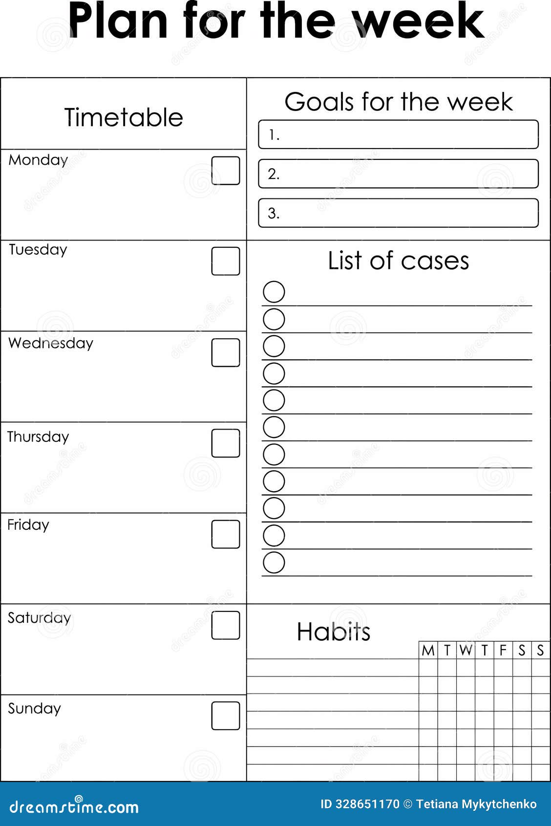 Weekly Planner. Plan of the Week Stock Vector - Illustration of paper ...