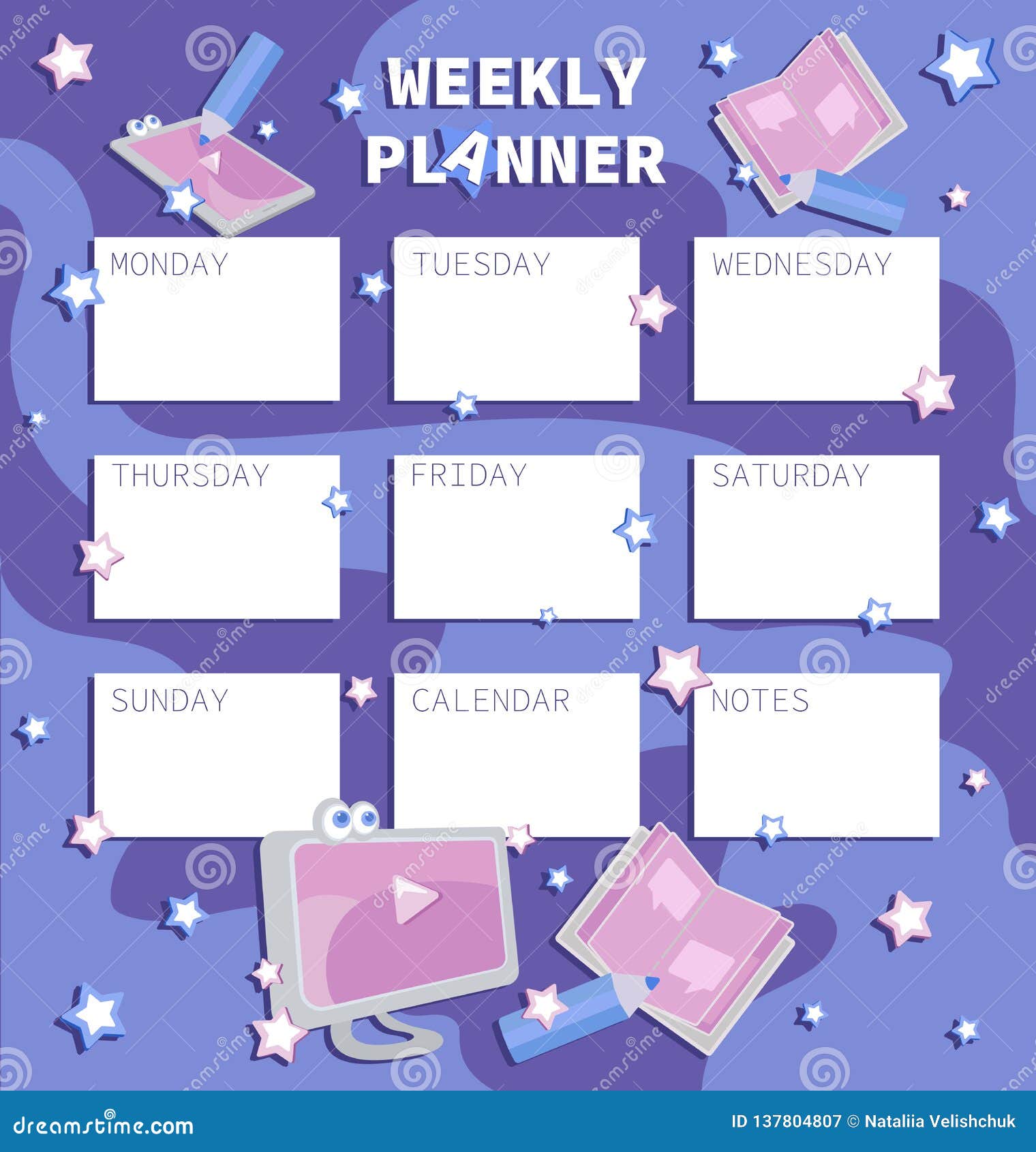 Weekly planner. Schedule stock vector. Illustration of monitor - 137804807