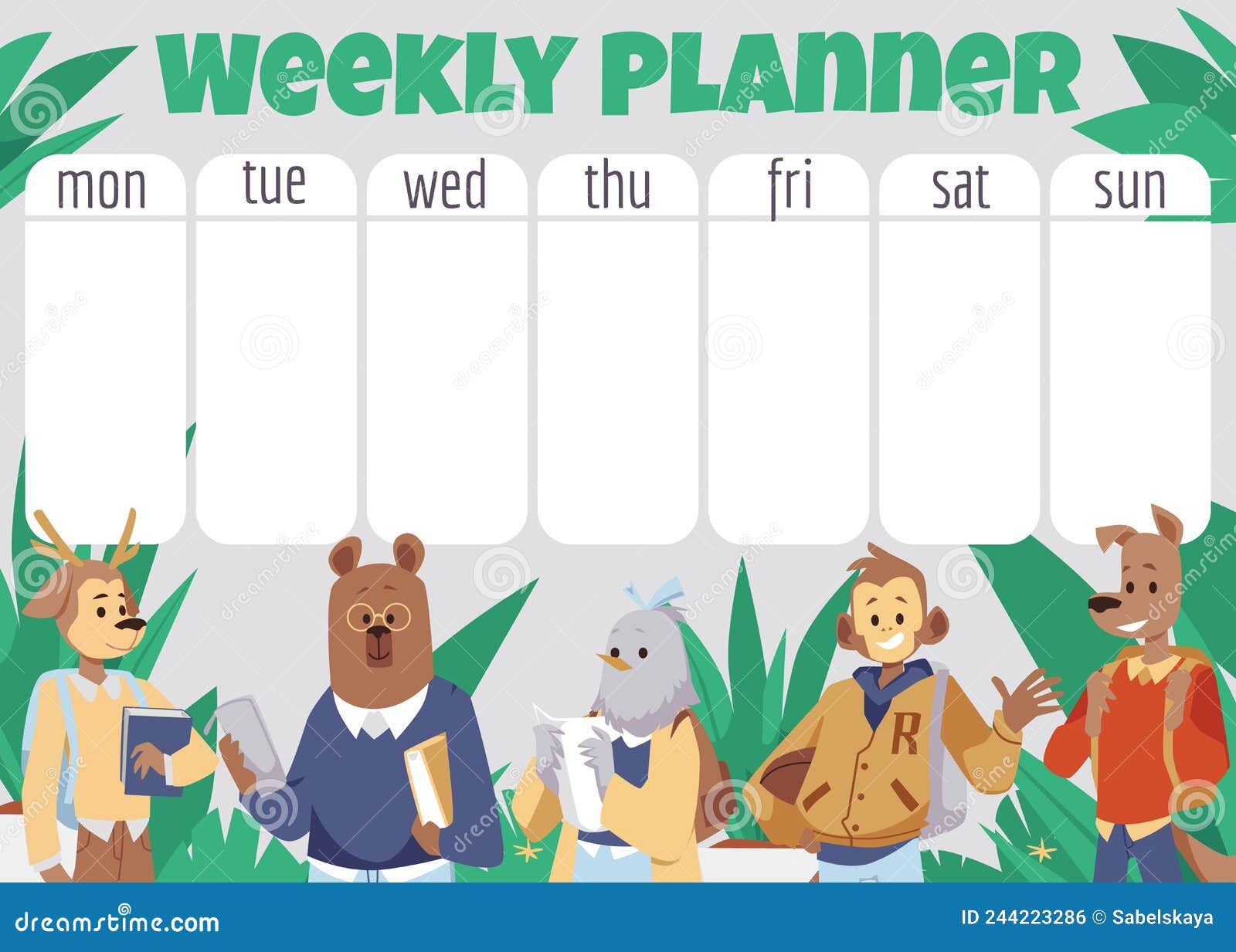 Weekly Planner for School and College Template Flat Vector Illustration ...