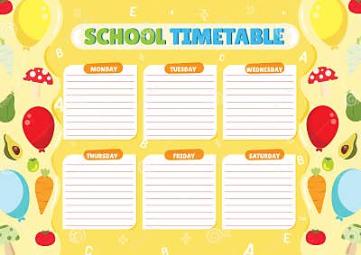 Weekly Planner and School Timetable Template on Yellow Background ...