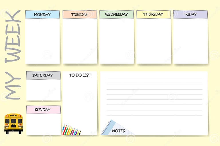 Weekly Planner for School Vector Stock Vector - Illustration of diary ...
