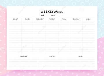 Weekly Planner. Simple Timetable Template. Vector Illustration Stock ...