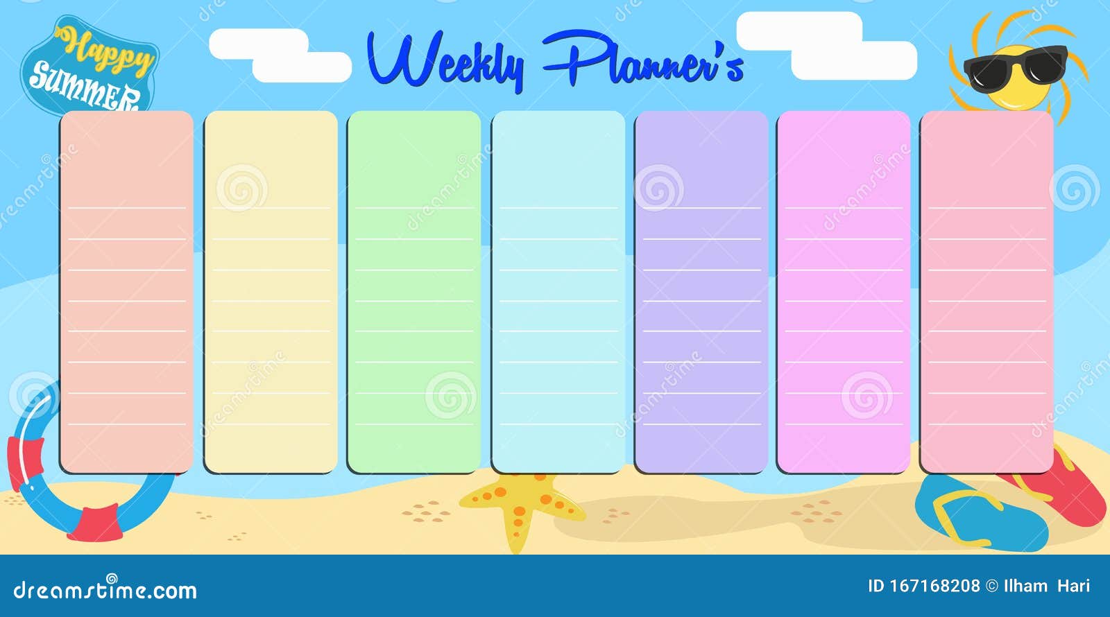 Weekly Planner, Summer Party Element Doodle Design Stock Vector ...