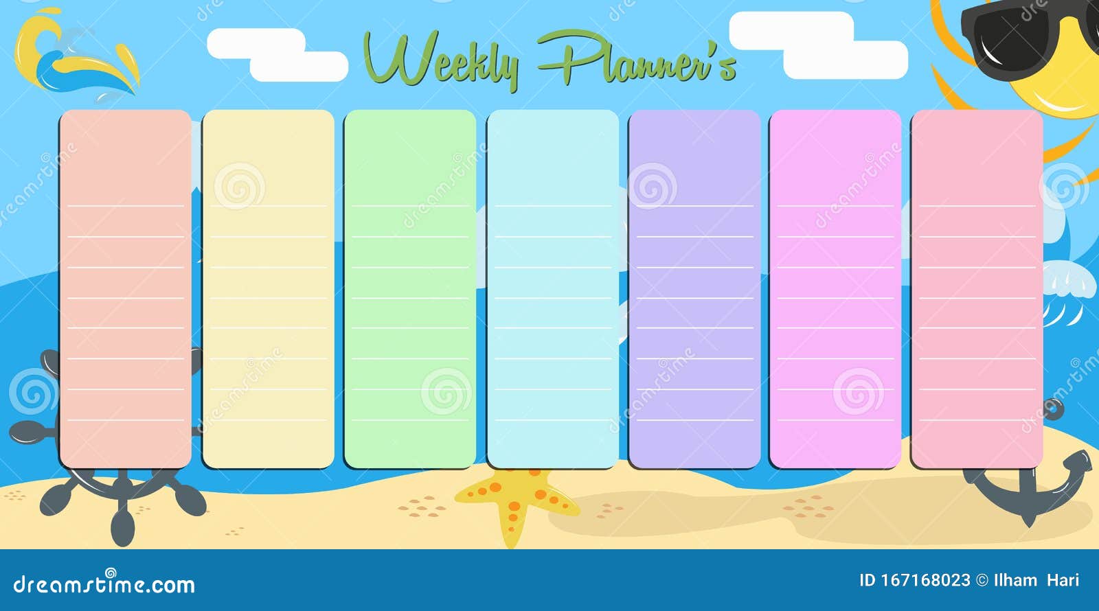 Weekly Planner, Summer Party Element Doodle Design Stock Vector ...