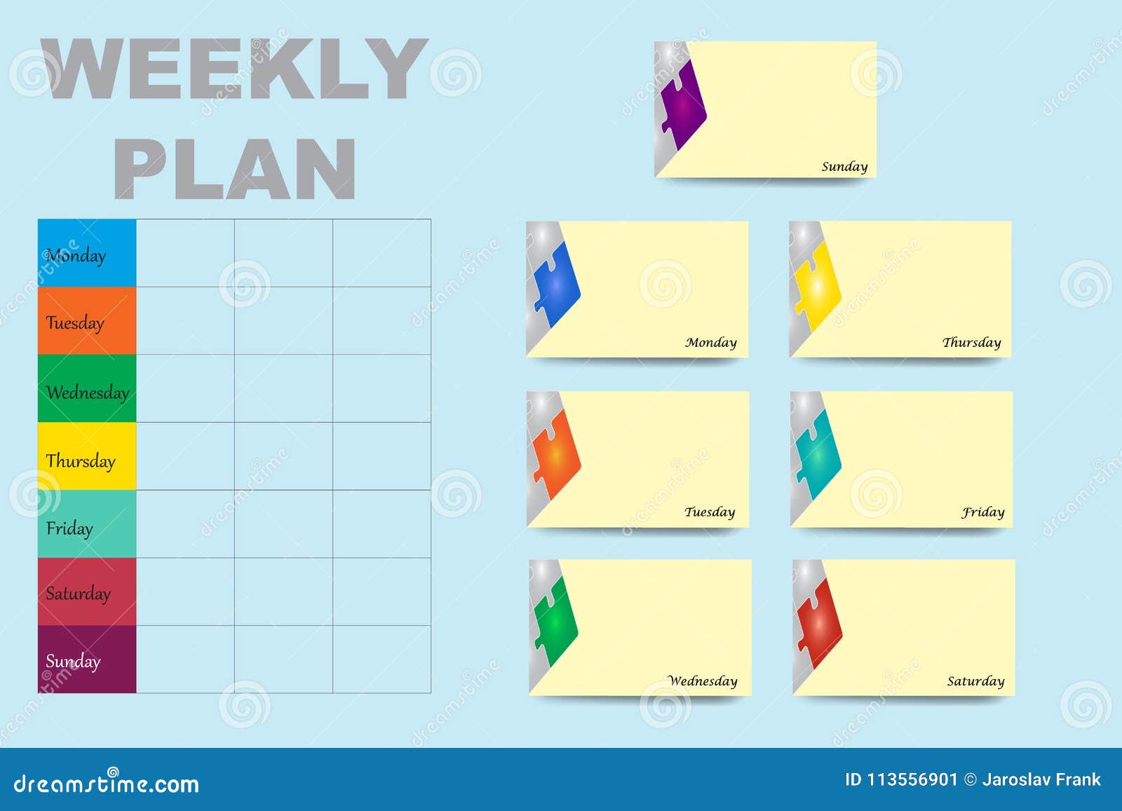 Weekly Planner Table Vector with Puzzle Design Stock Vector ...