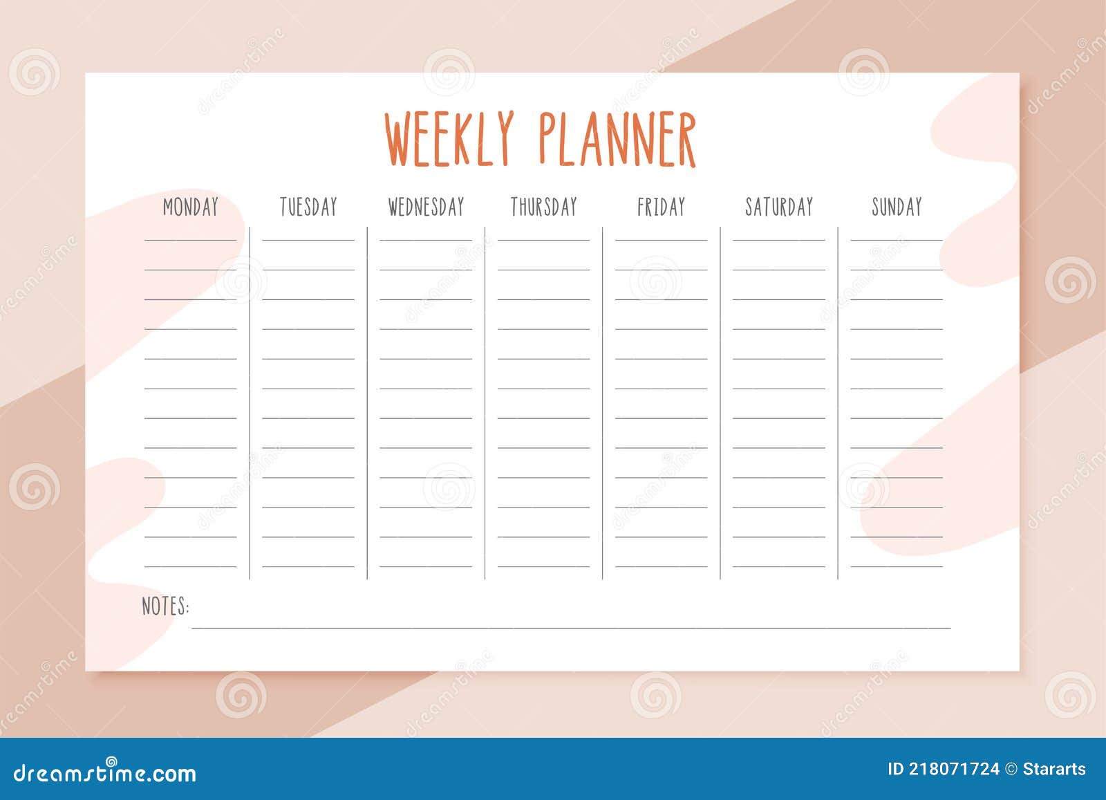Weekly Planner Template Card for Notes Stock Vector - Illustration of ...