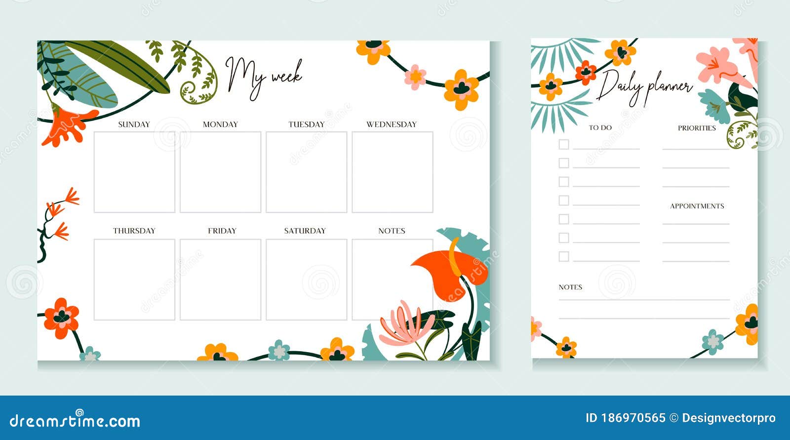 Weekly and daily Planner Template with Flowers Stock Vector ...