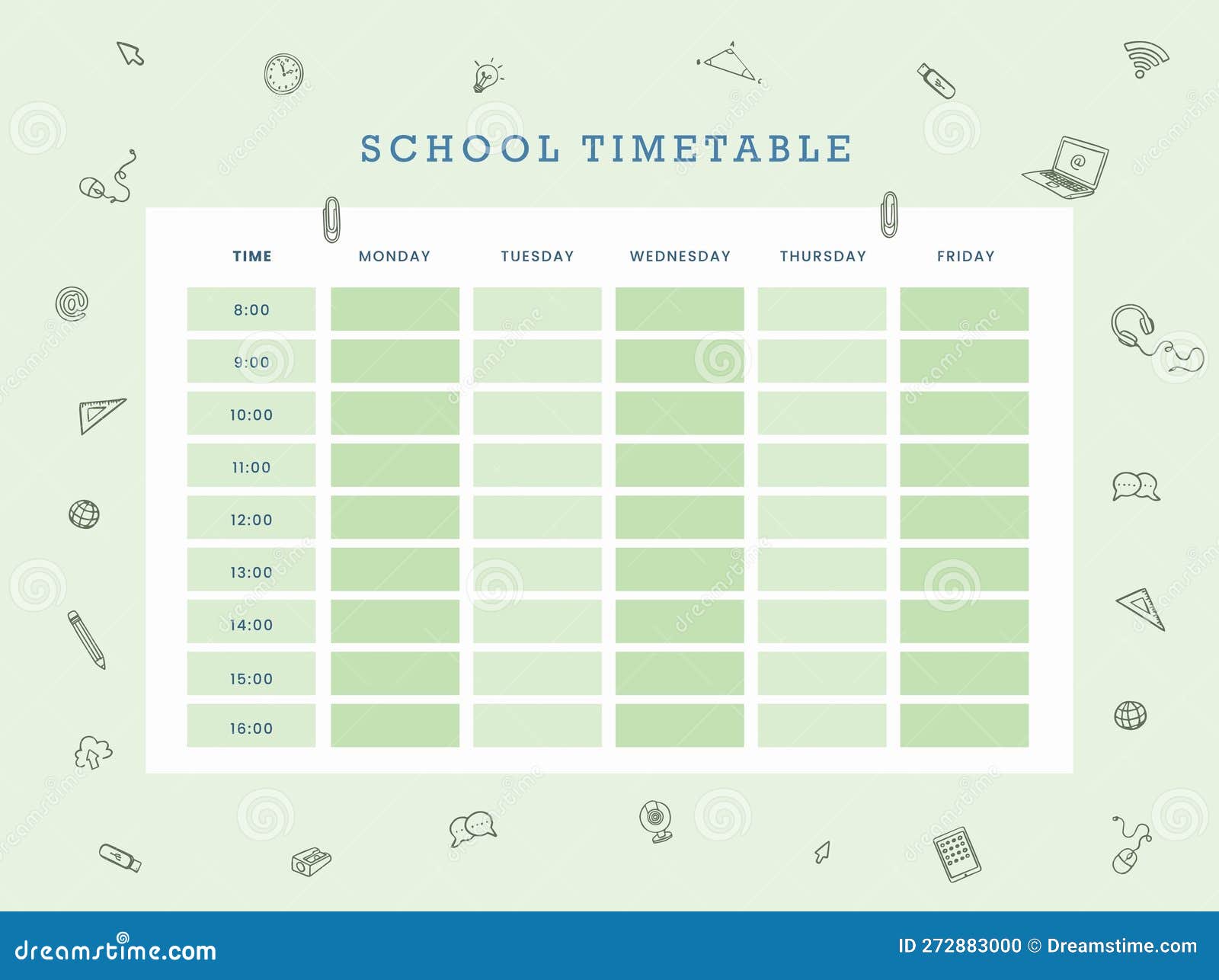 .Weekly Planner Template with School Objects and Symbols Stock Vector ...