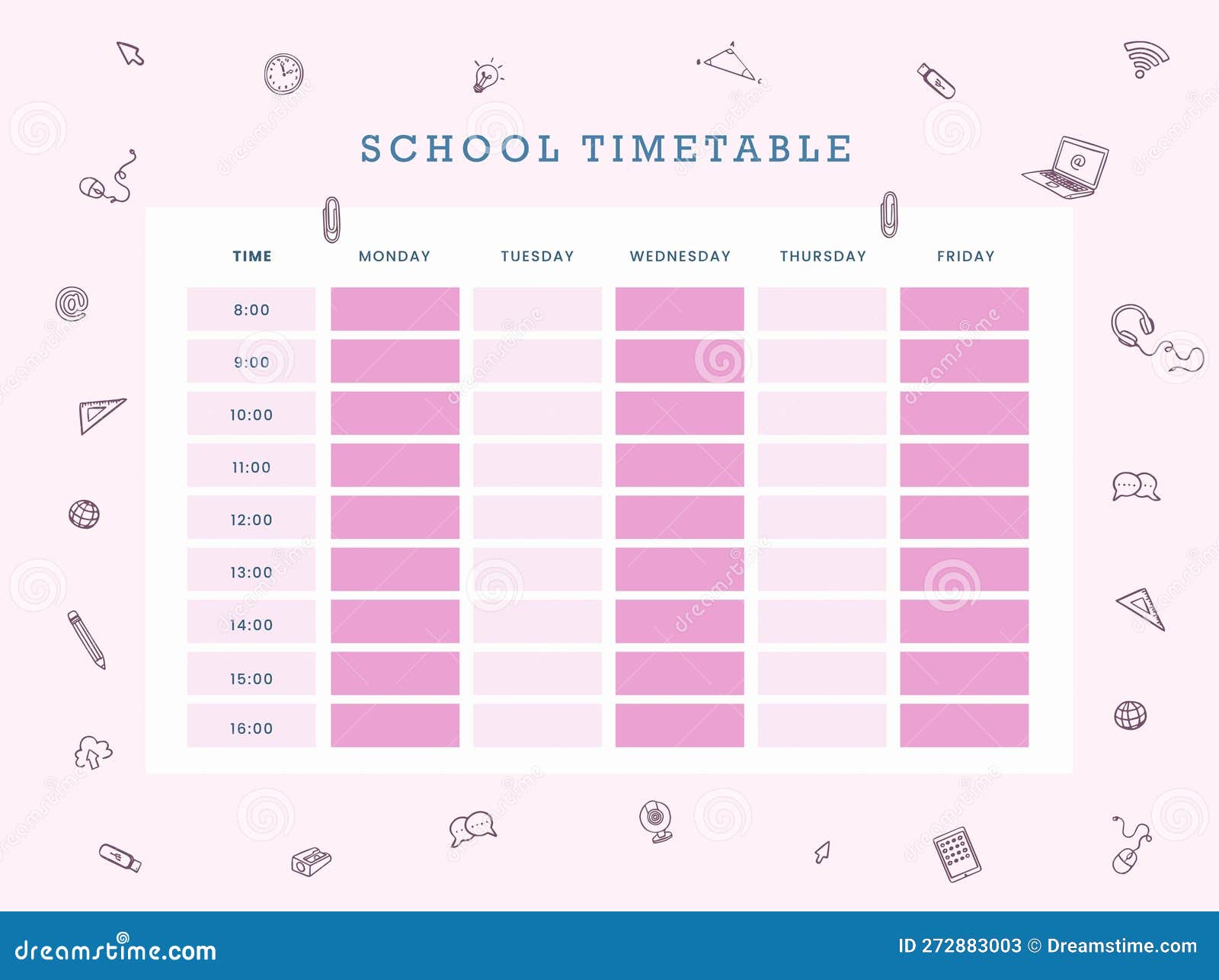 .Weekly Planner Template with School Objects and Symbols Stock Vector ...