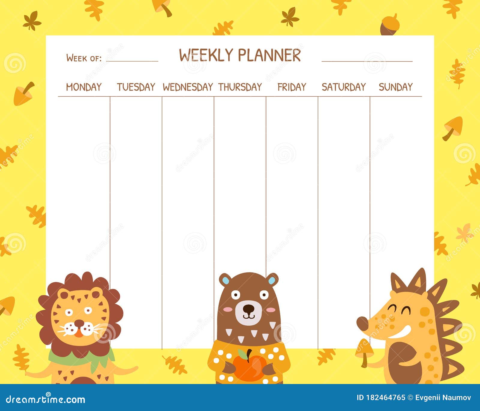 Weekly Planner Template, School Timetable Design with Cute Animals ...