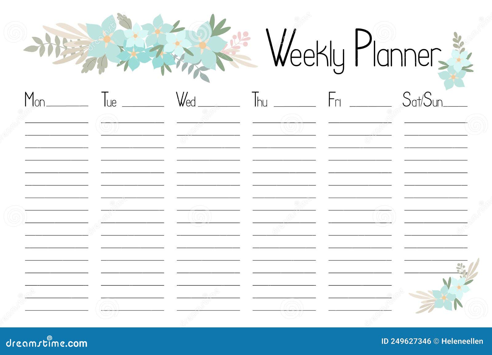 Weekly Planner Template Simple Floral Illustration, Organizer for daily ...