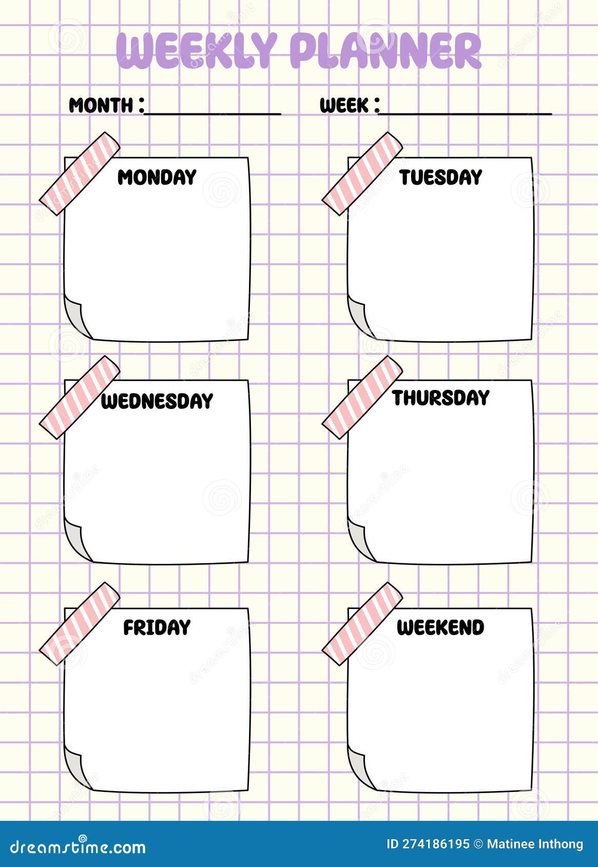 Weekly Planner Template, Study Planner on Grid Background,vector ...