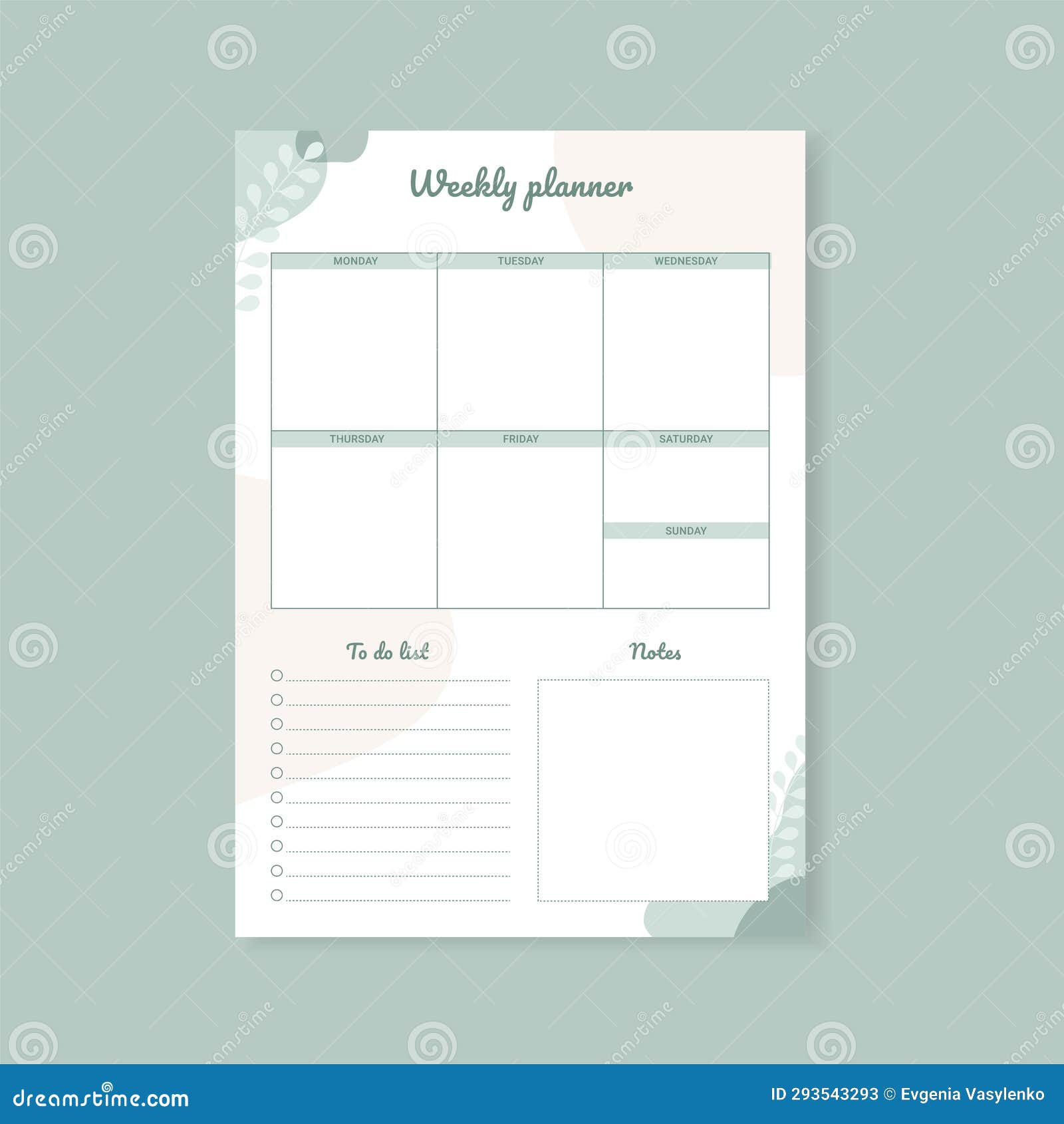 Weekly Planner Template Vector. Blank White Notebook Page A4 Stock ...