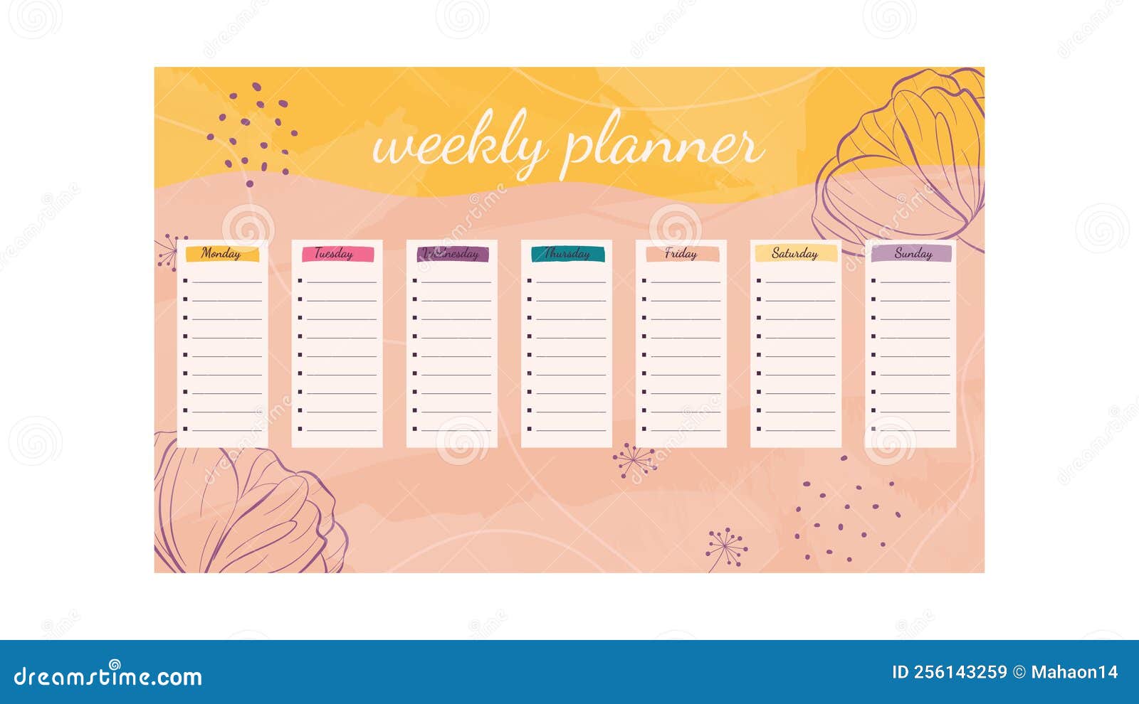 Weekly planner template stock vector. Illustration of text - 256143259