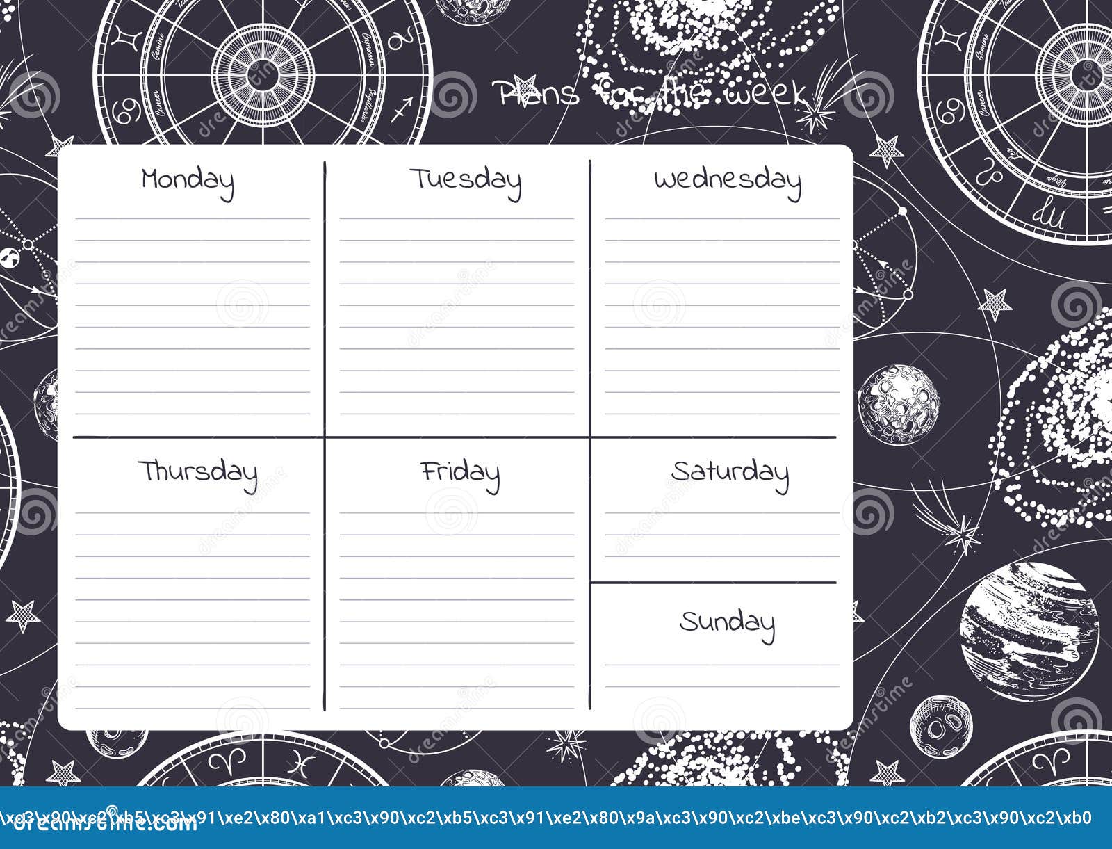 Weekly Planner Template. Zodiac, Stars and Planets Stock Vector ...