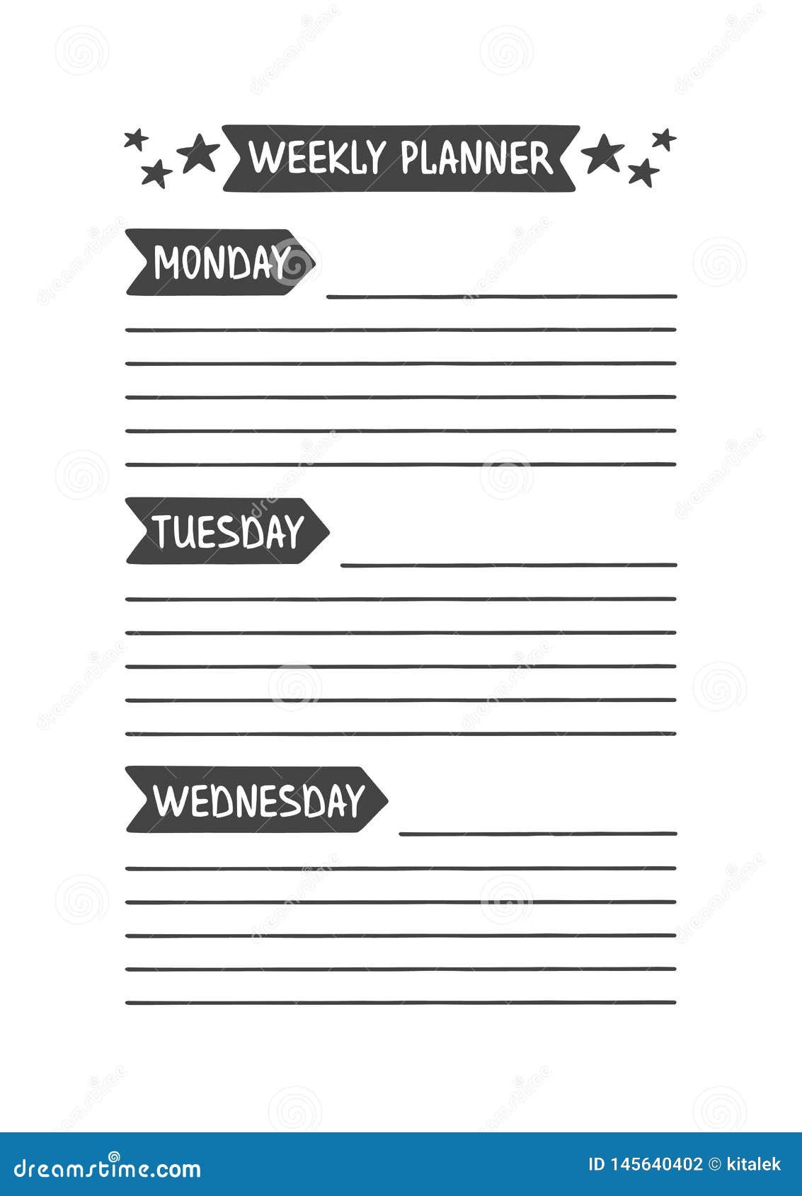 Weekly Planner. Vector Template on White Background Stock Vector ...