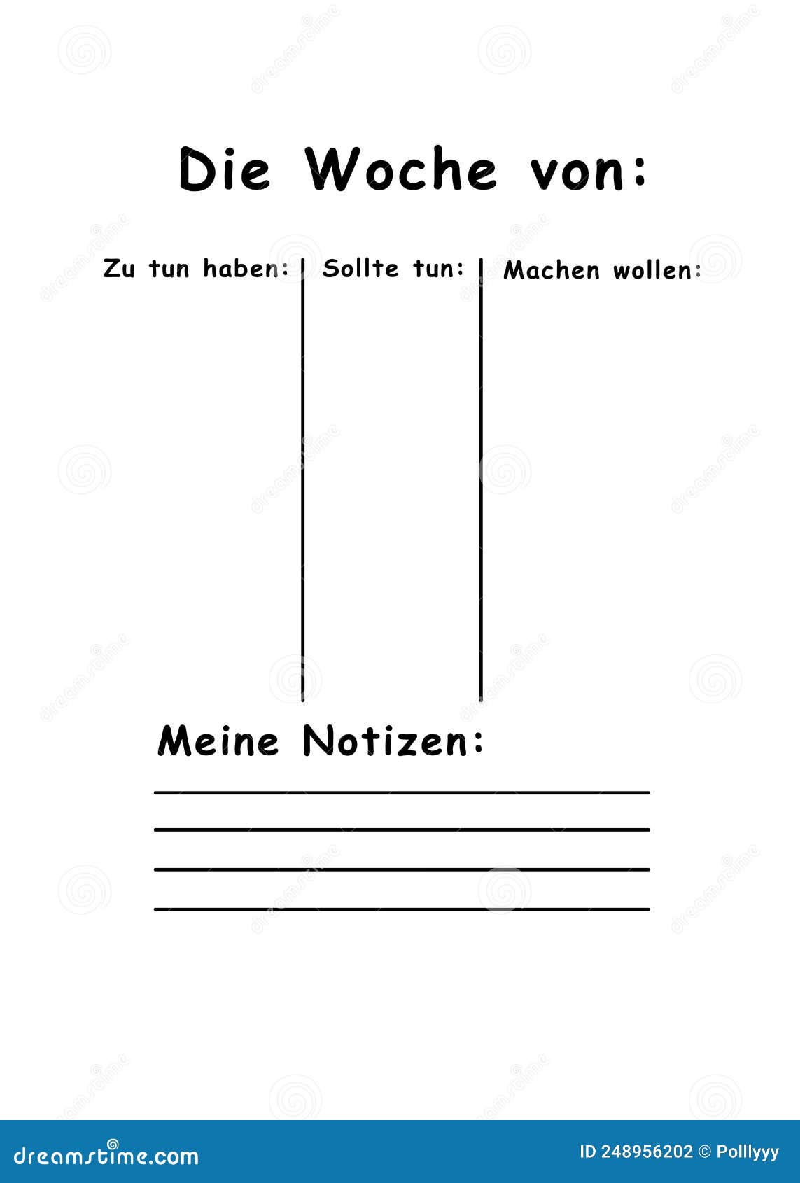 Weekly Planning in German, Blank Template. Vector Digital Planner ...