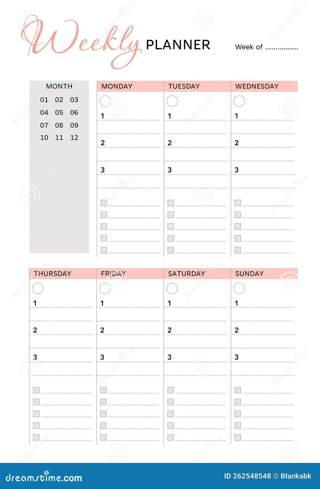 Weekly Printable Planner Schedule for Everyday A4 Stock Photo - Image ...