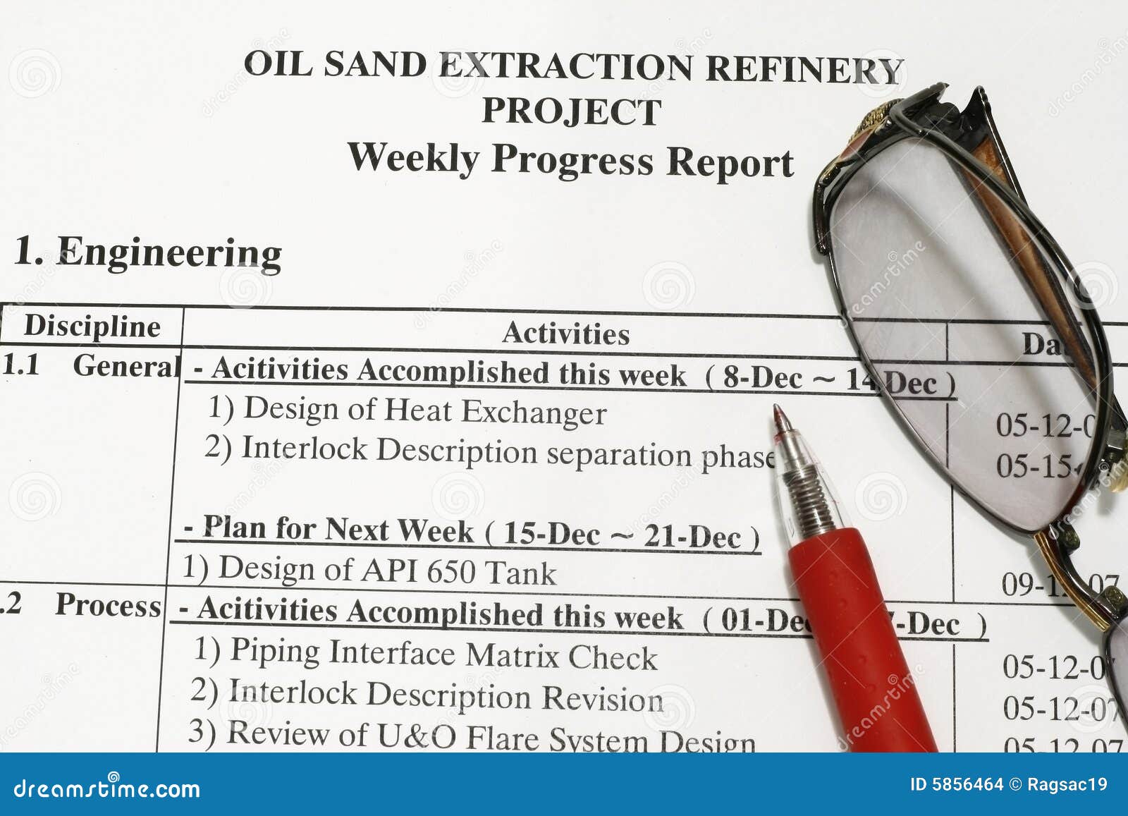 Weekly progress Report stock photo. Image of agenda, report - 5856464