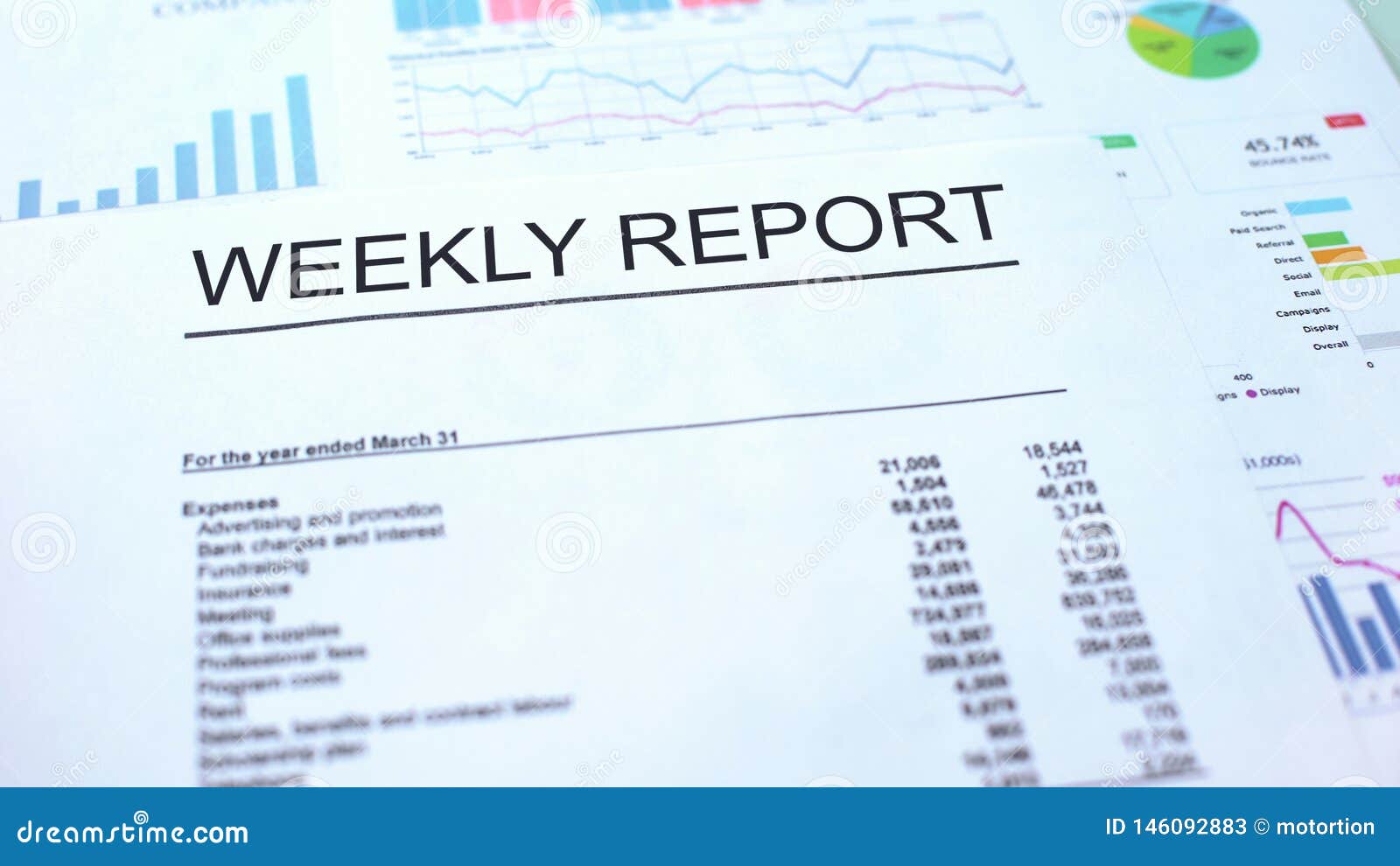 Weekly Report Lying on Table, Graphs Charts and Diagrams, Official ...