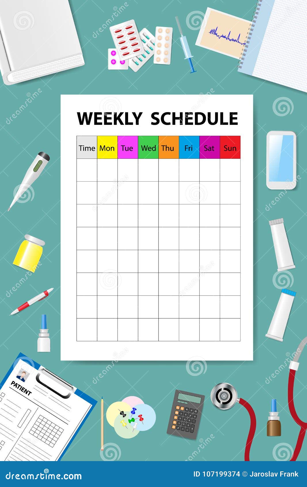Weekly Schedule on the Medical Table Vector Stock Vector - Illustration ...