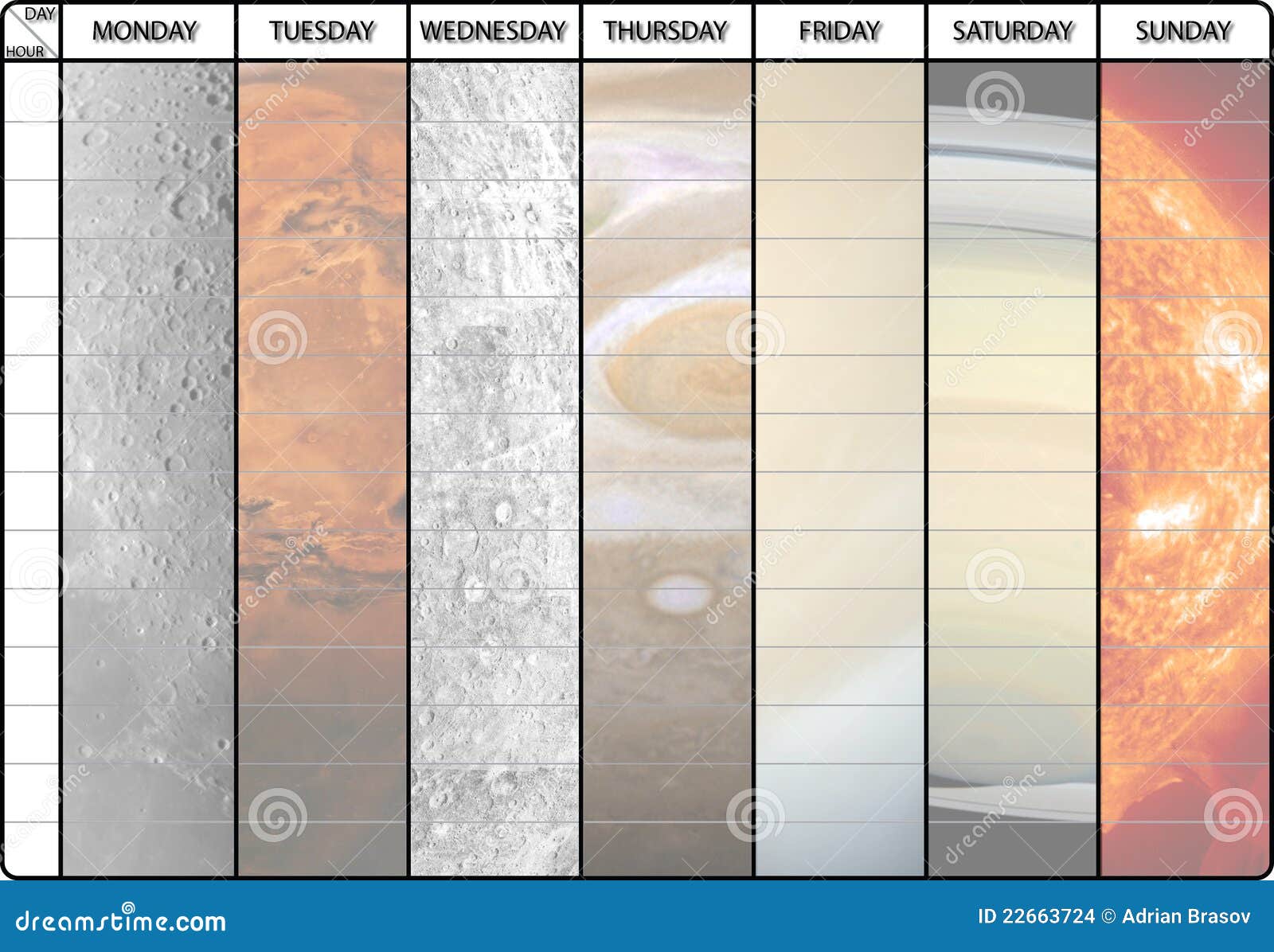 Weekly Schedule with Planets Background Stock Illustration ...