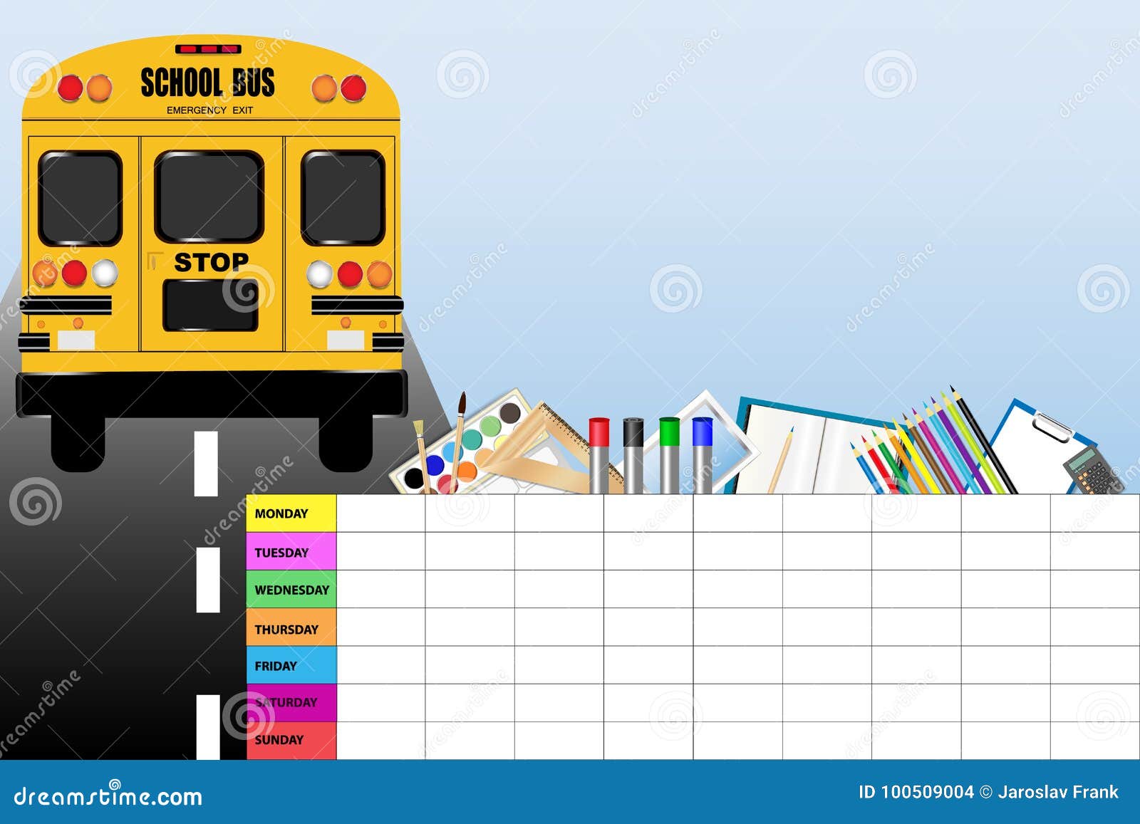 Weekly schedule for school stock vector. Illustration of equipment ...