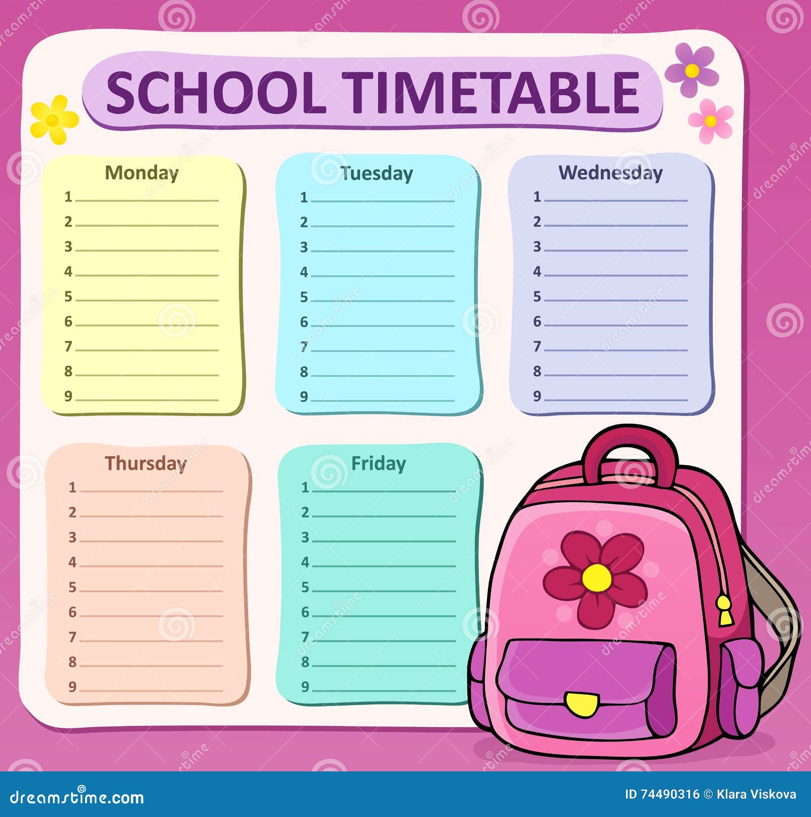 Weekly School Planner Template For Girls. Organizer And Schedule With ...