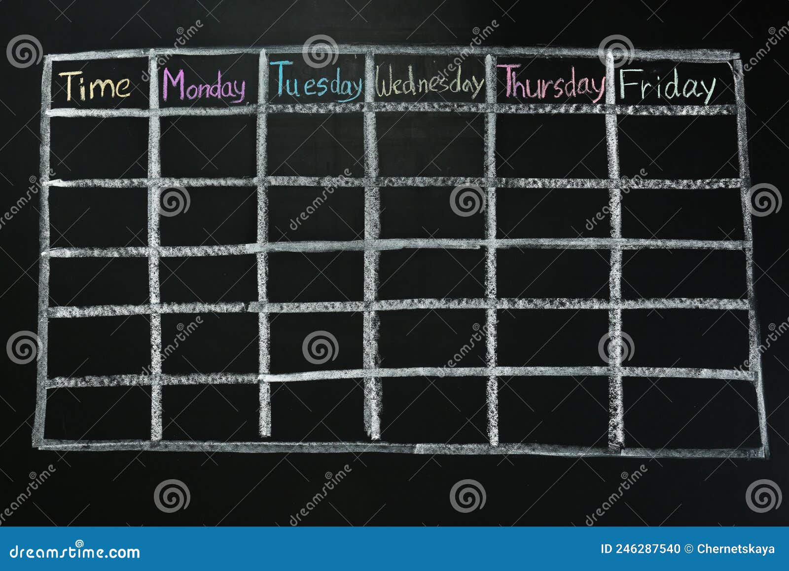 Weekly School Timetable Drawn On Black Chalkboard Stock Photography ...