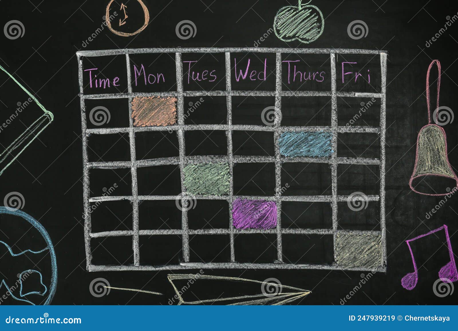Weekly School Timetable Drawn with Colorful Chalk on Blackboard Stock ...