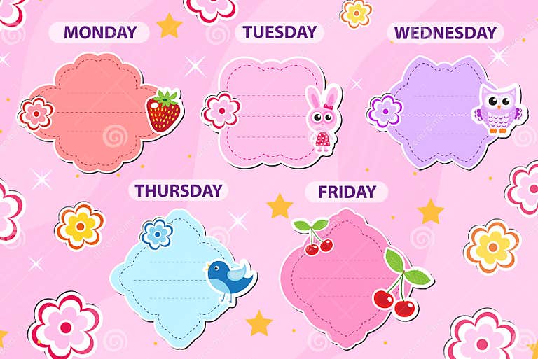 Weekly School Timetable Template with Cute Design Elements. Weekday ...
