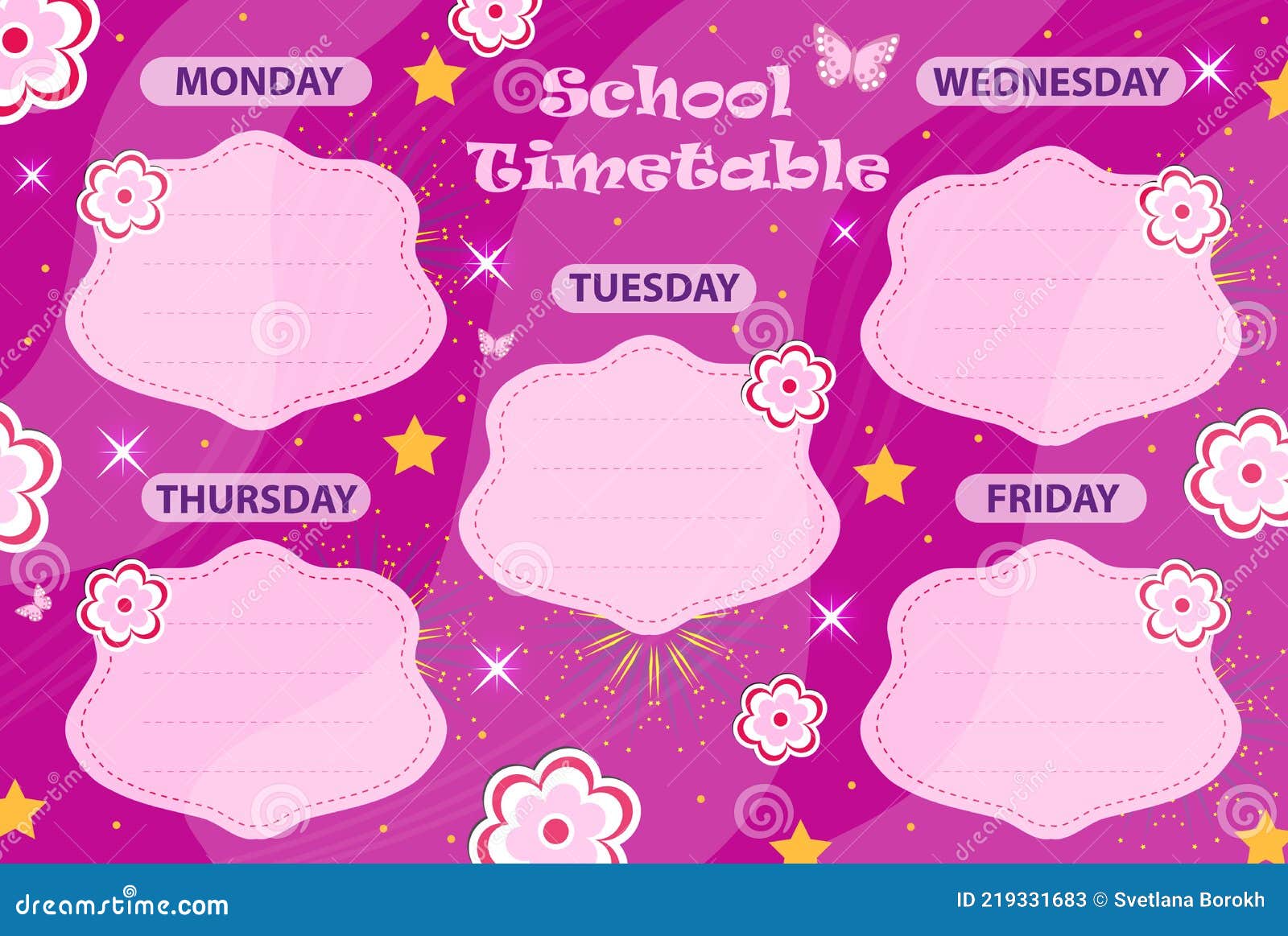 Weekly School Timetable Template with Cute Design Elements. Weekday ...