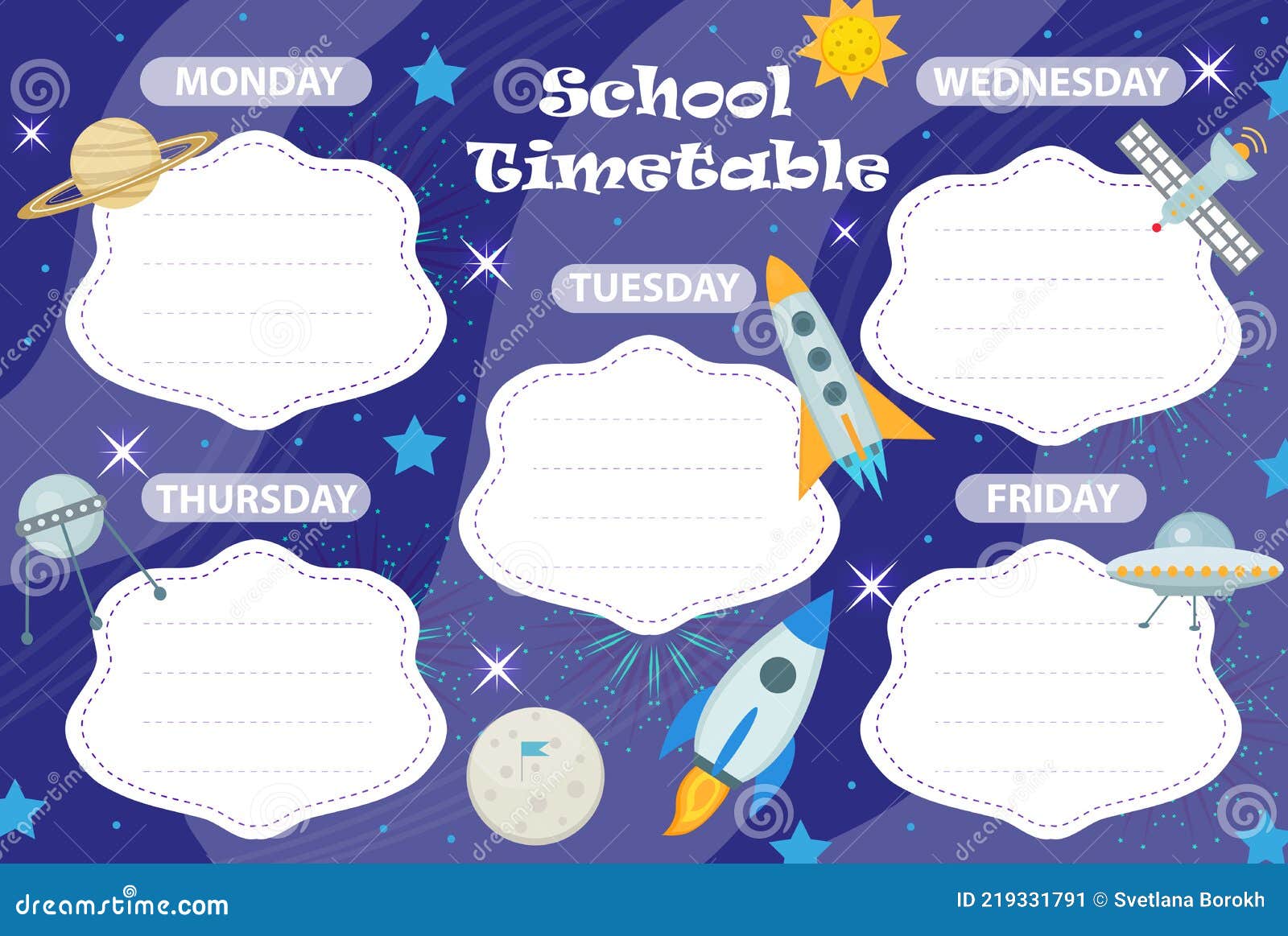 Weekly School Timetable Template with Cute Design Elements. Weekday ...