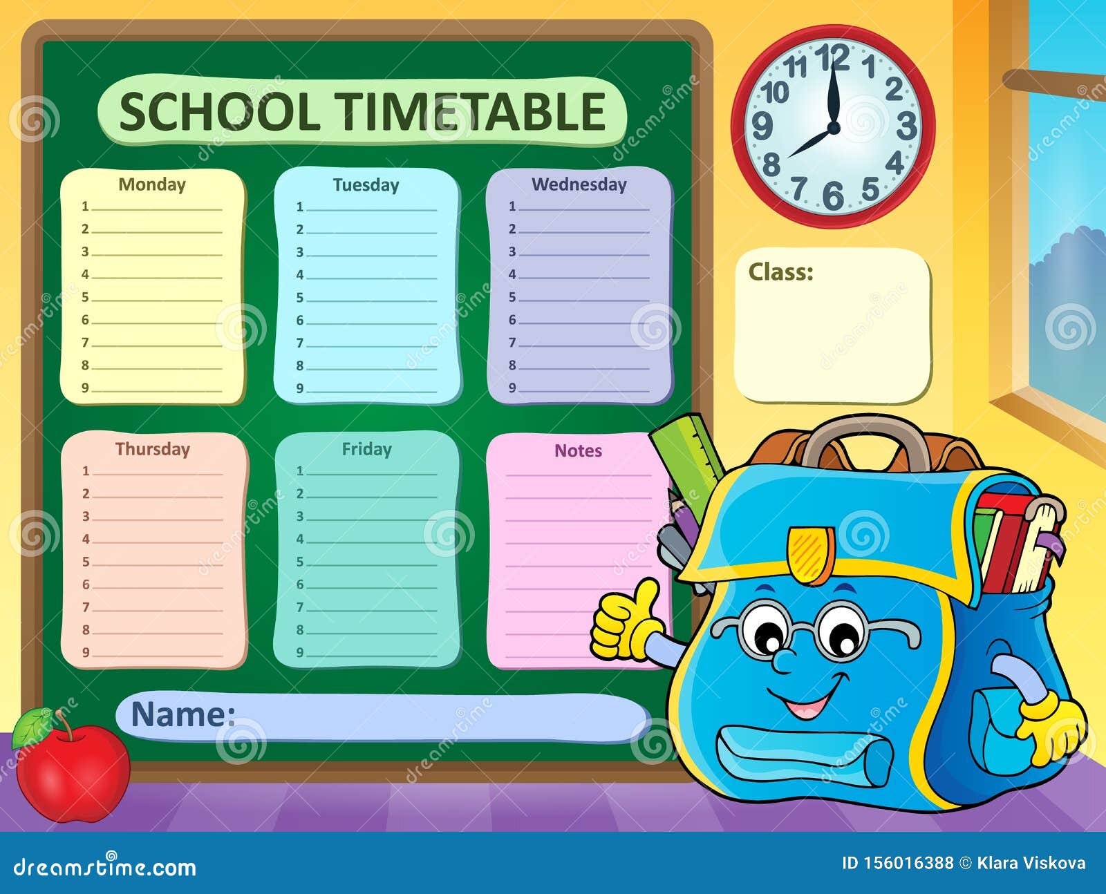 Weekly School Timetable Template 9 Stock Vector - Illustration of hands ...