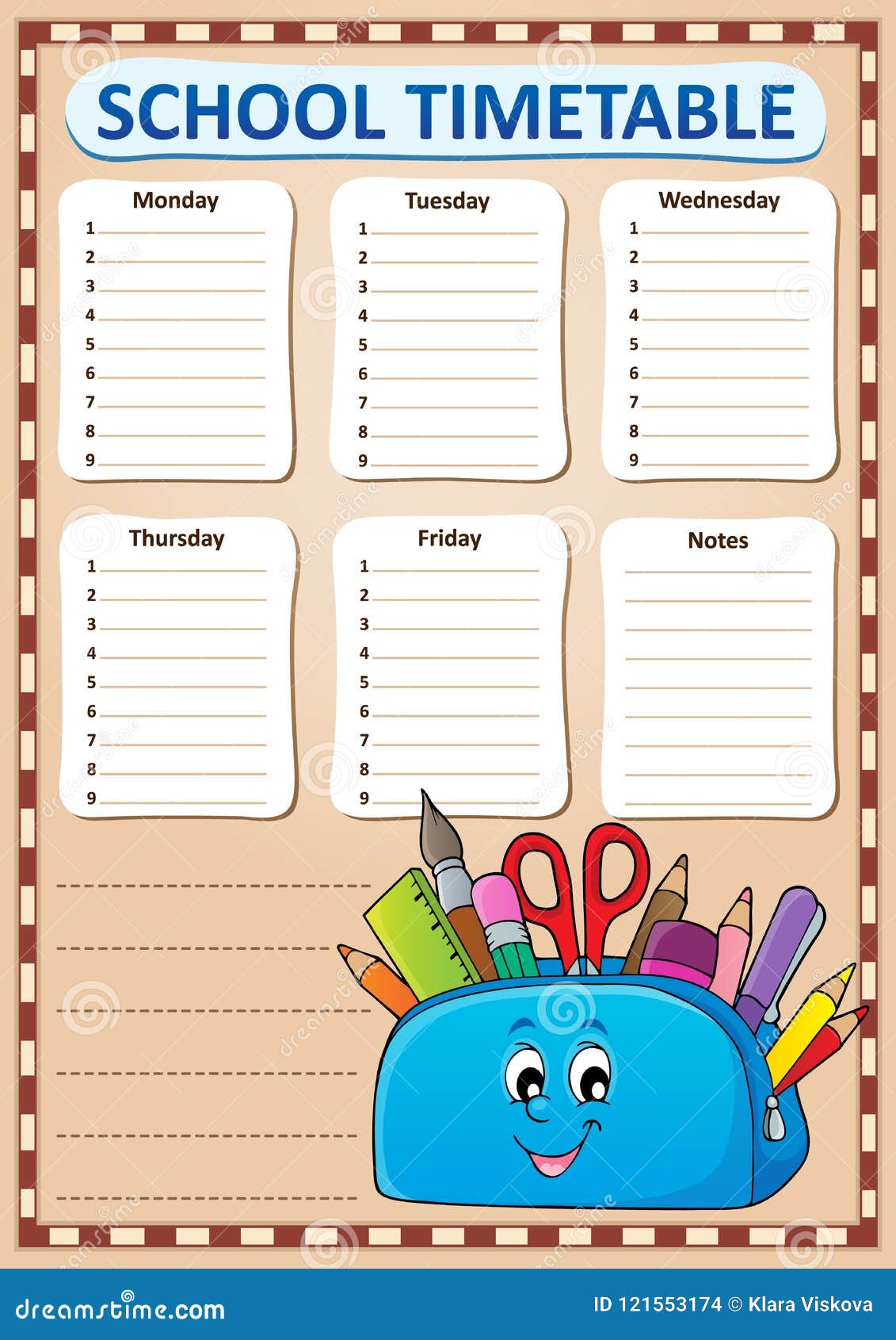 Weekly School Timetable Template 3 Stock Vector - Illustration of ...