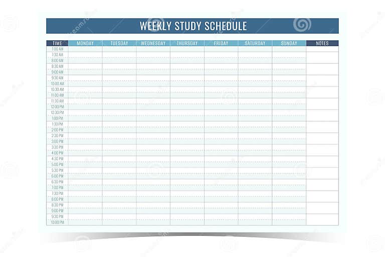 Weekly Study Schedule Template Stock Illustration - Illustration of ...