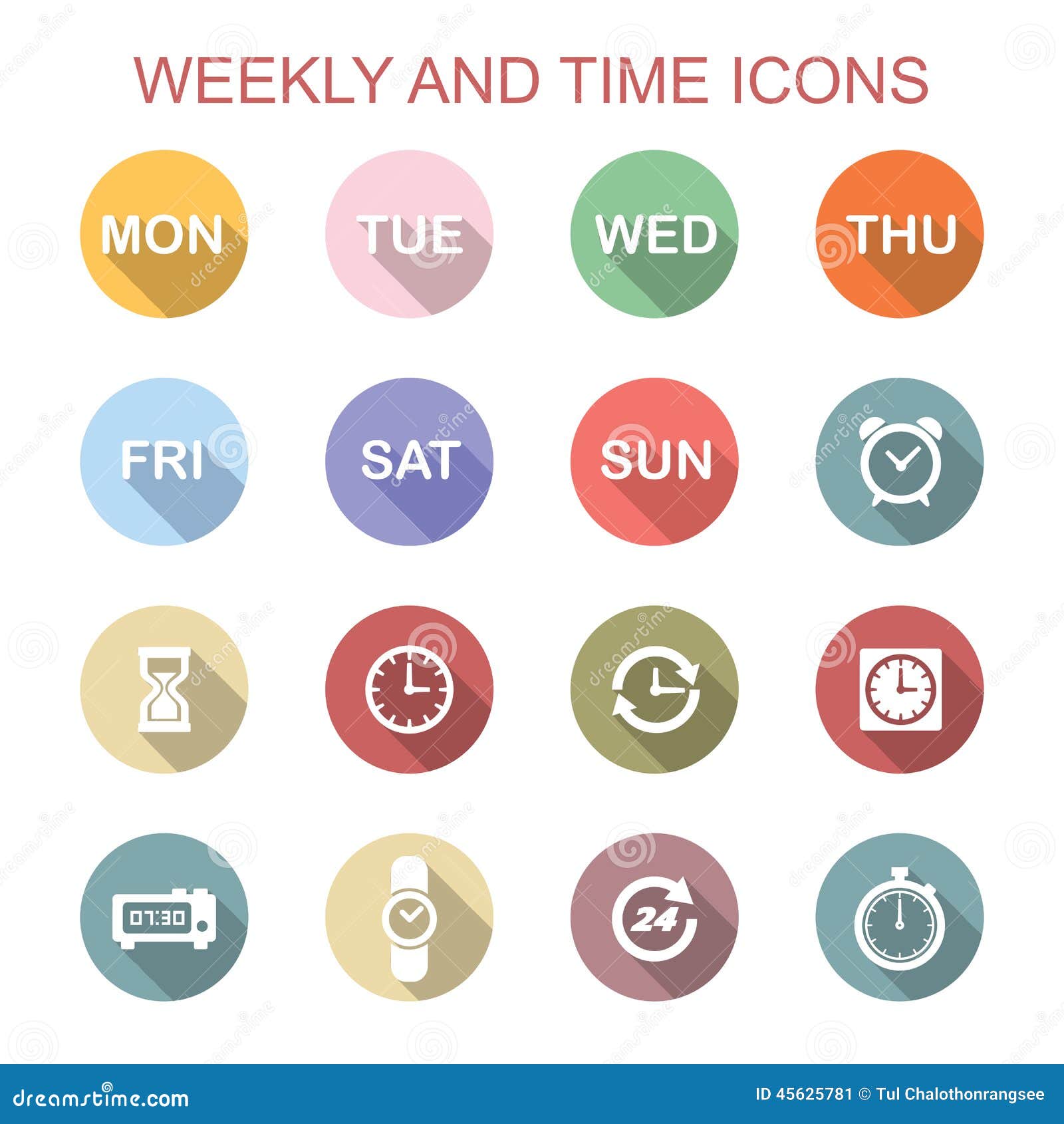 Weekly and Time Long Shadow Icons Stock Vector - Illustration of diary ...