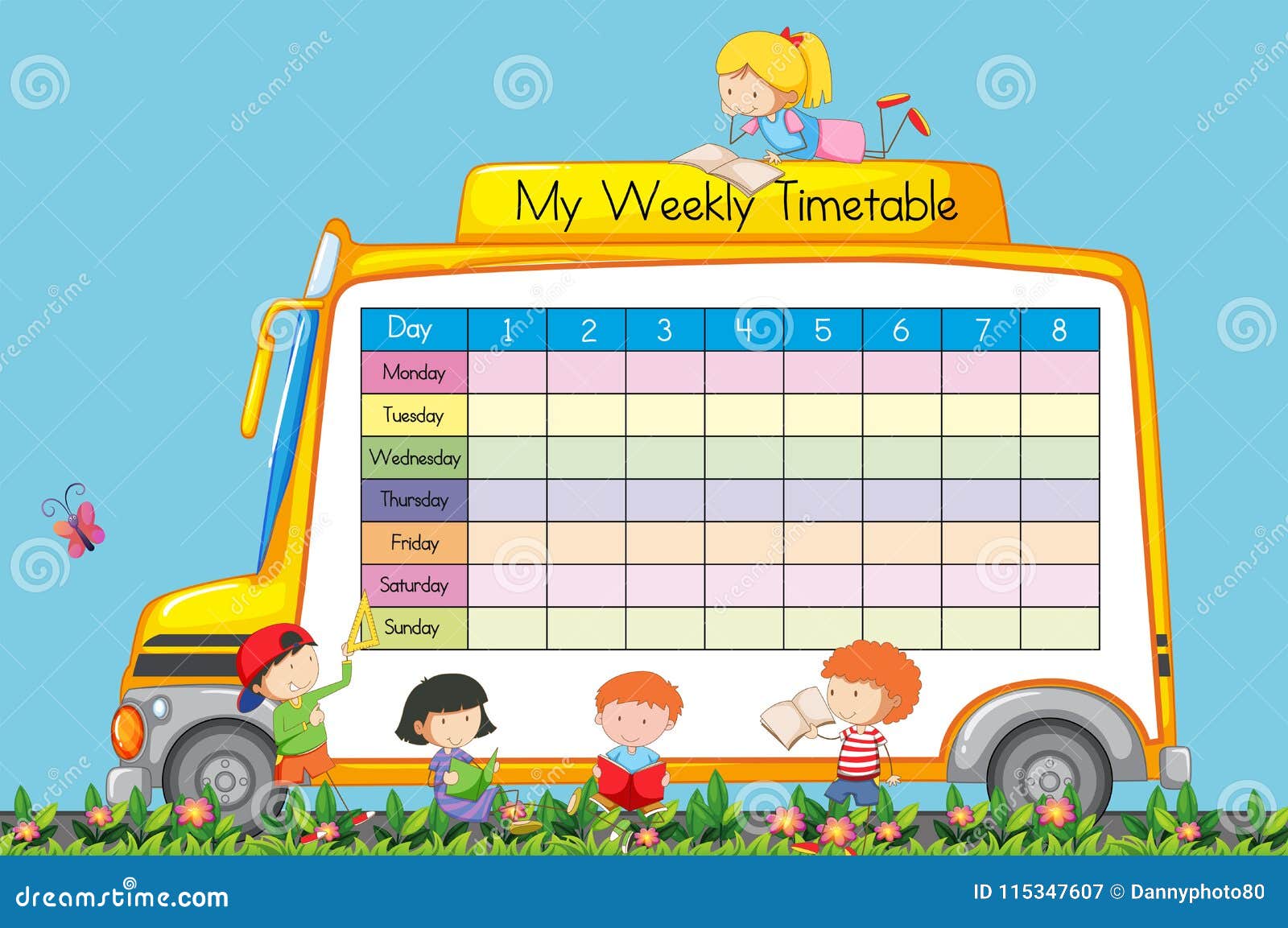 Weekly Timetable on School Bus Theme Stock Vector - Illustration of ...