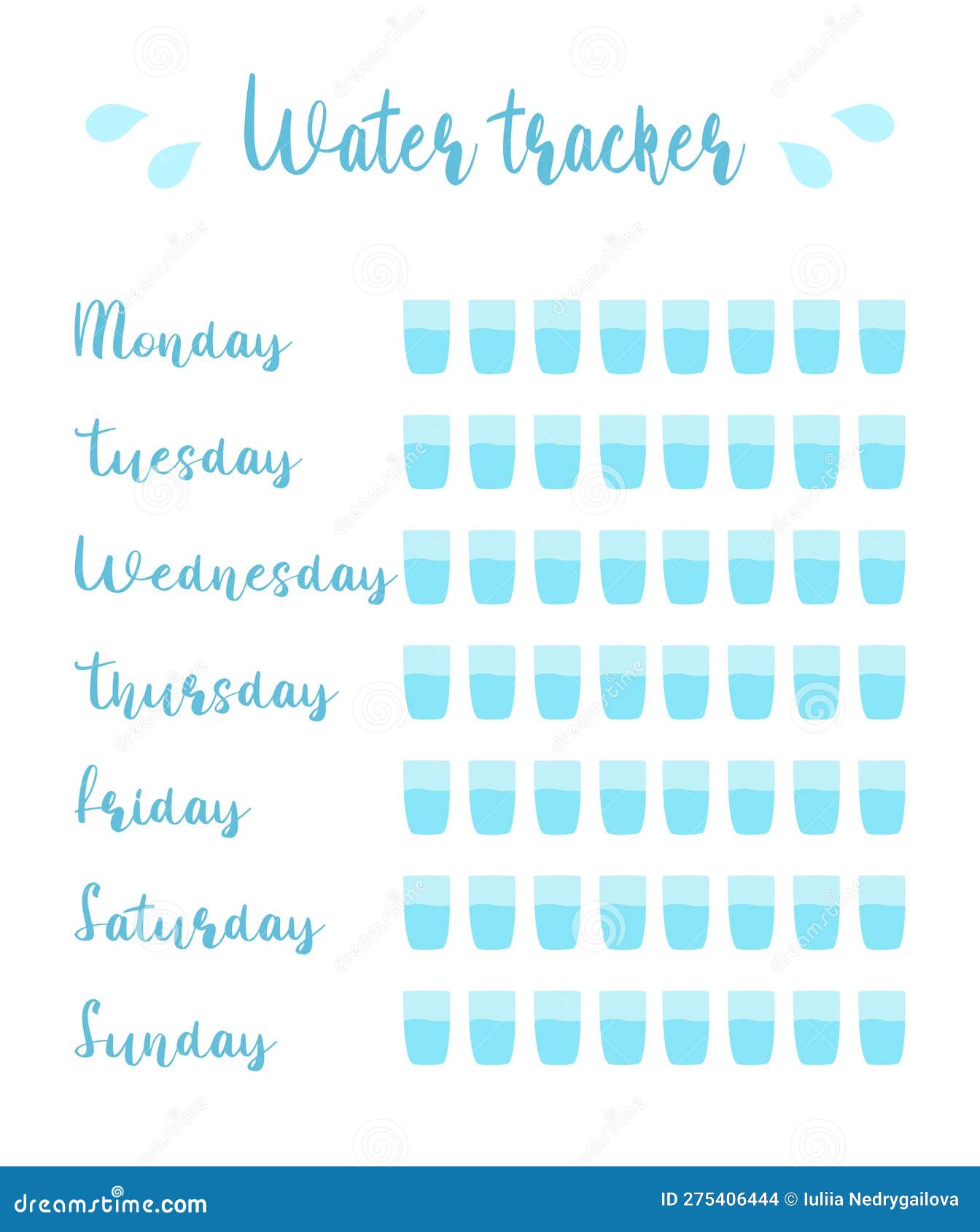 Weekly Water Tracker, Stay Hydrated Concept, Vector Stock Vector ...