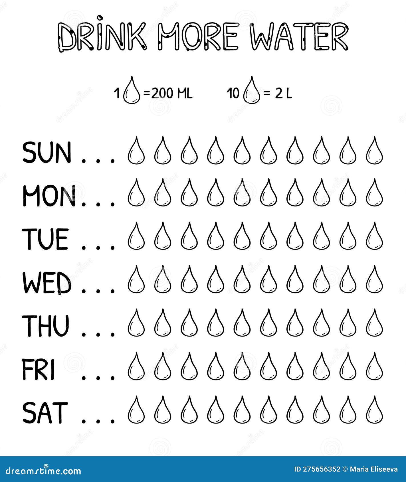 Weekly Water Tracker Design. Calligraphy Week Days And Drops Of Water ...