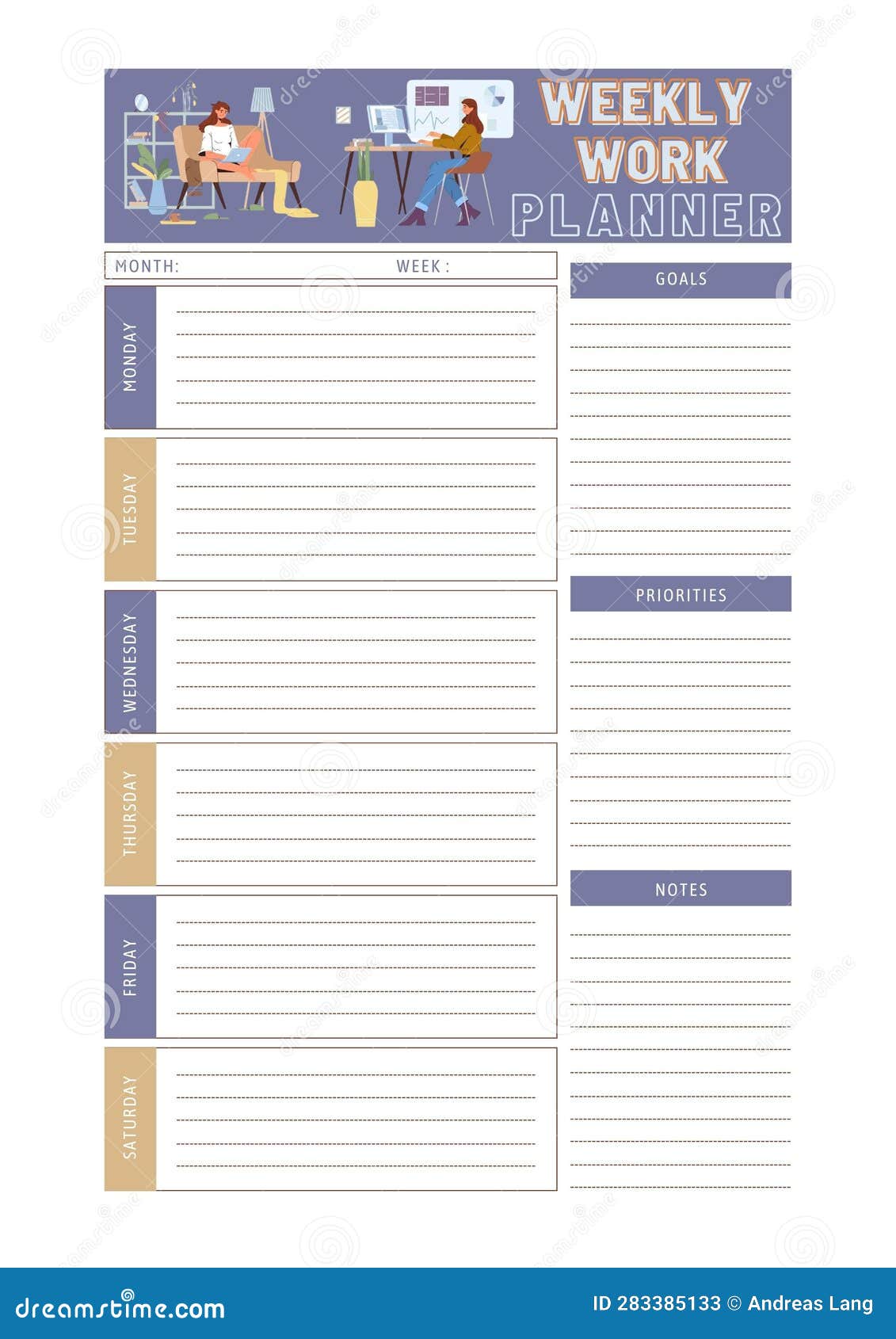 Weekly Work Planner Digital Planning Insert Sheet Printable Page Template Stock Illustration ...