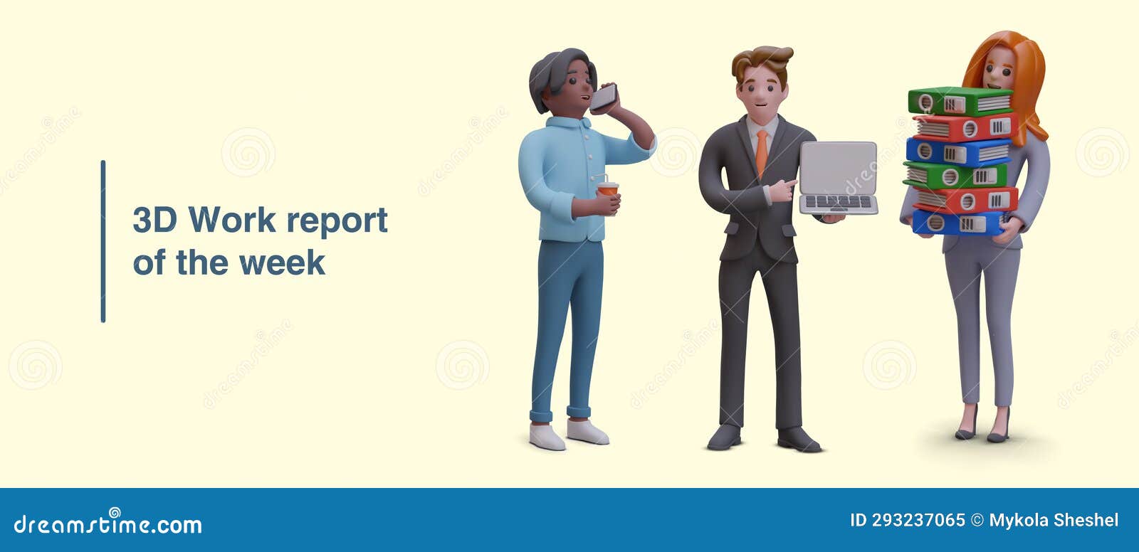 Weekly Work Report. Vector Composition with 3D Characters Stock Vector ...