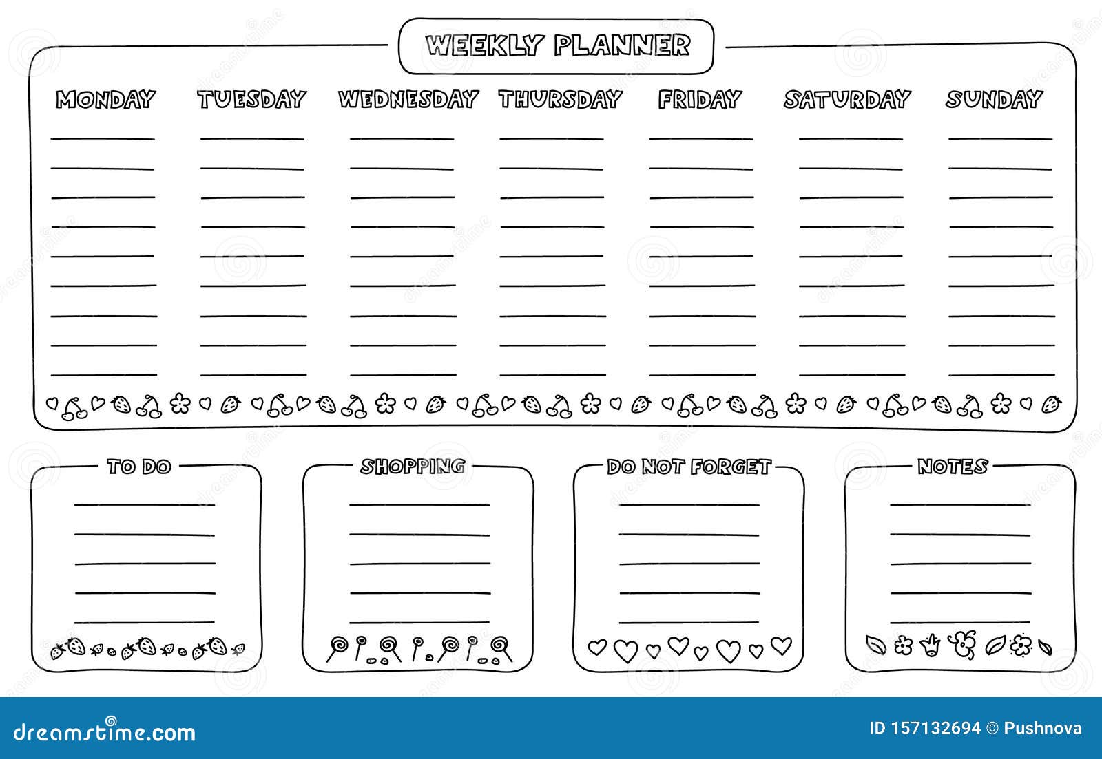 WeeklyPlannerDoodle-01 stock vector. Illustration of design - 157132694