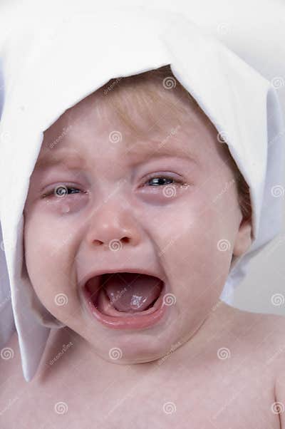 Weeping Cute Baby with Chef Cap and Pot Stock Image - Image of cooking ...